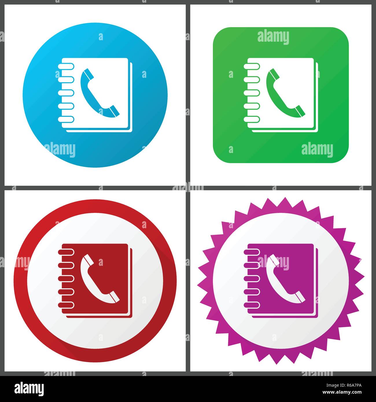 Phonebook red, blue, green and pink vector icon set. Web icons. Flat ...