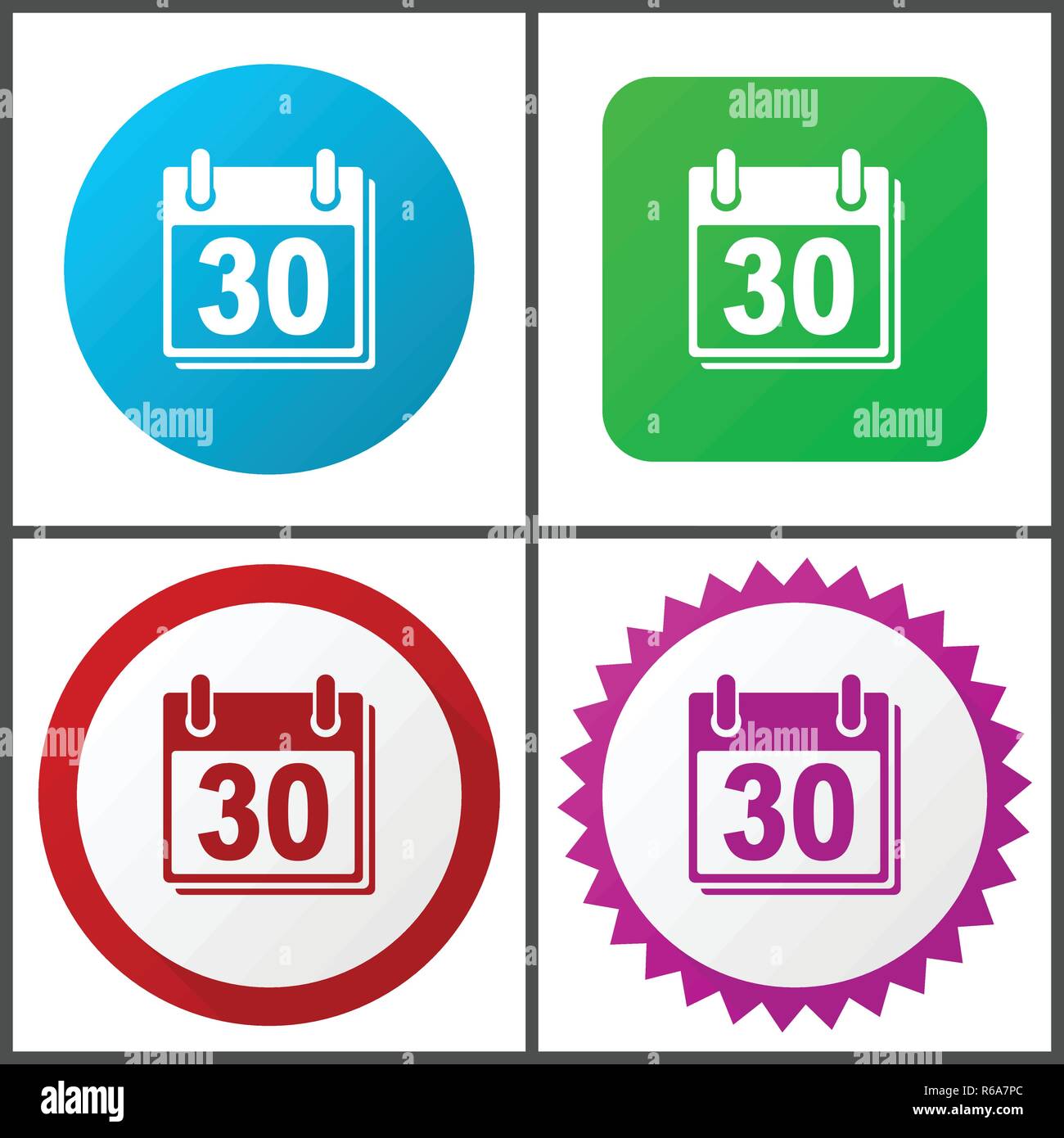 Calendar red, blue, green and pink vector icon set. Web icons. Flat ...