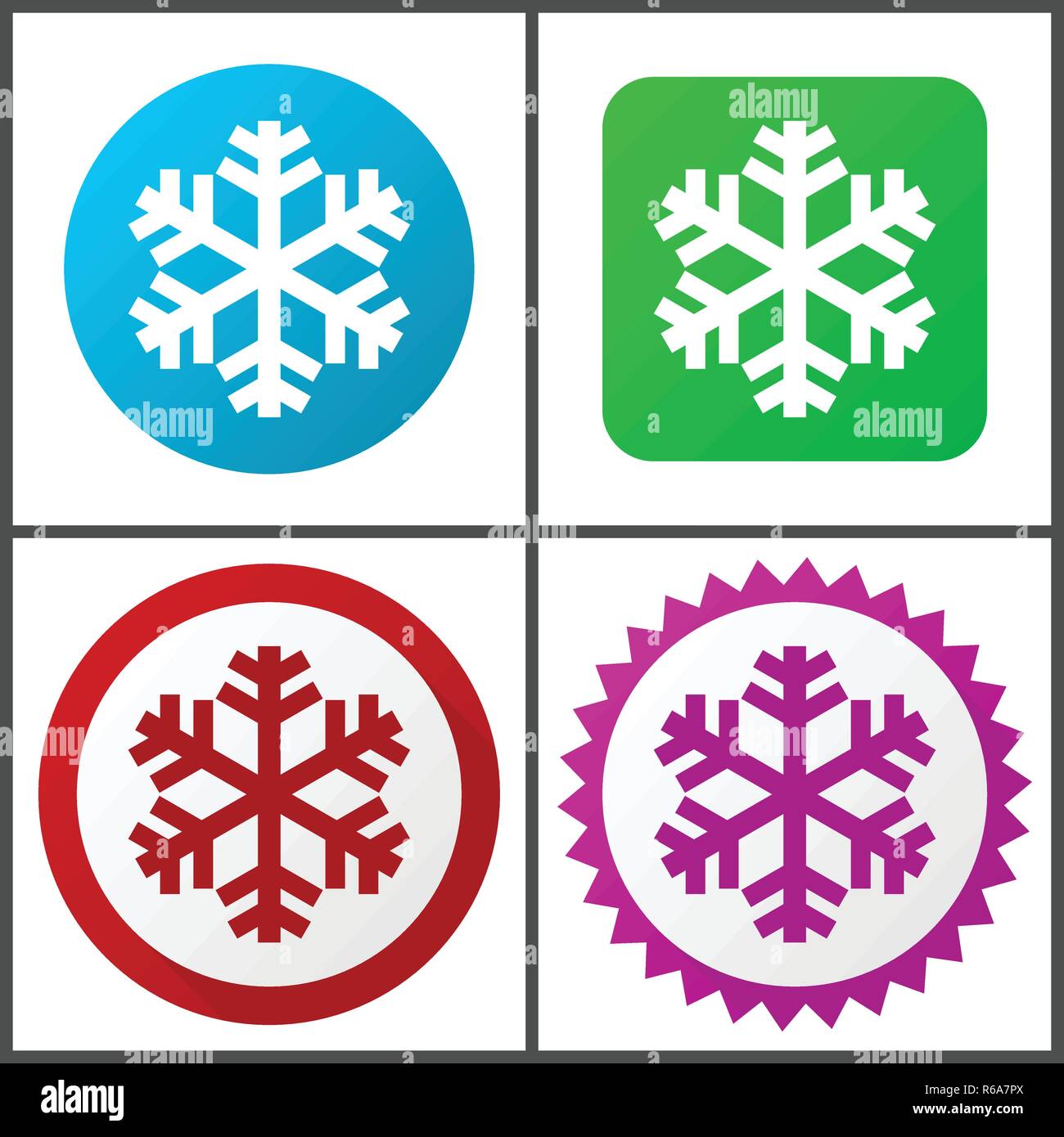 Snow red, blue, green and pink vector icon set. Web icons. Flat design signs and symbols easy to ...