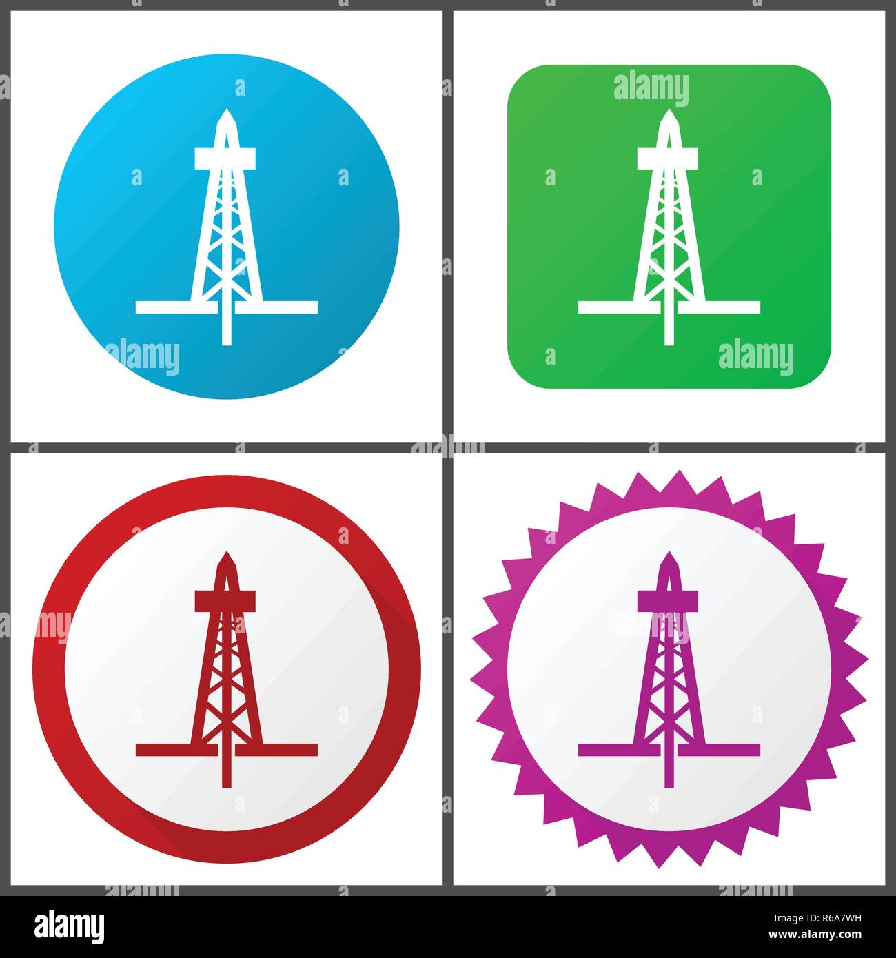 Drilling red, blue, green and pink vector icon set. Web icons. Flat ...