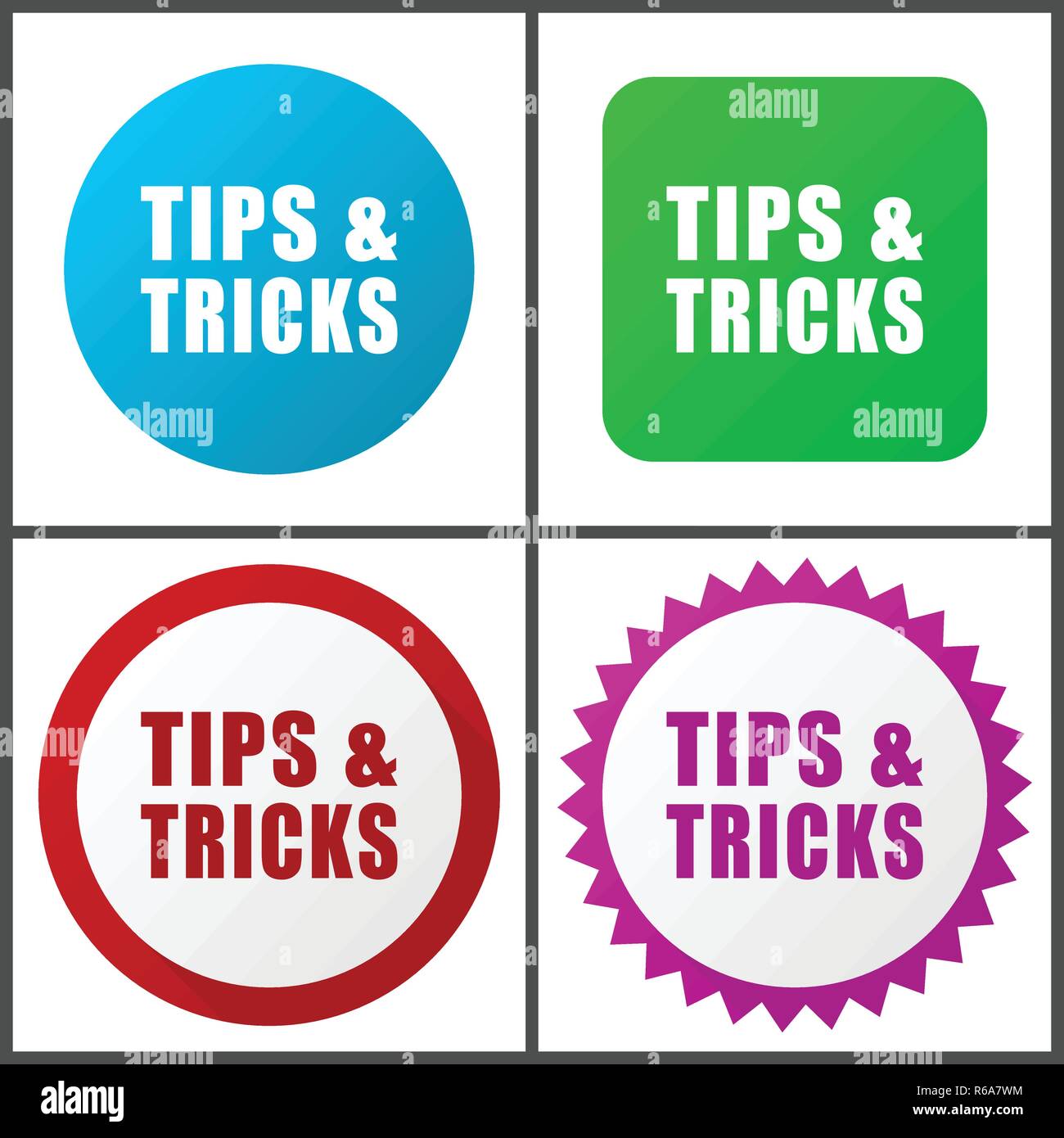 Tips tricks red, blue, green and pink vector icon set. Web icons. Flat ...