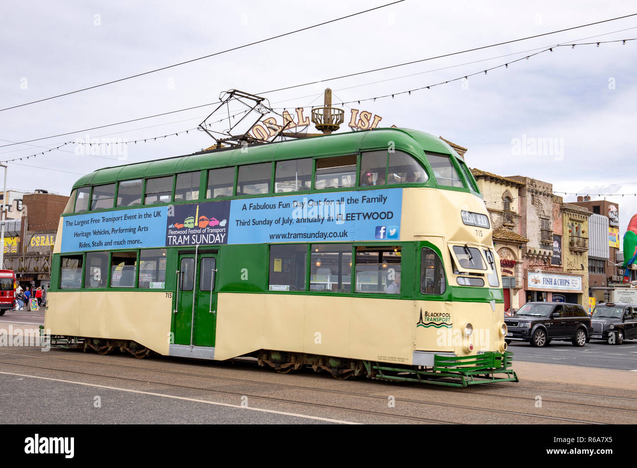 Double decker tram with message in Blackpool Lancashire UK Stock Photo ...