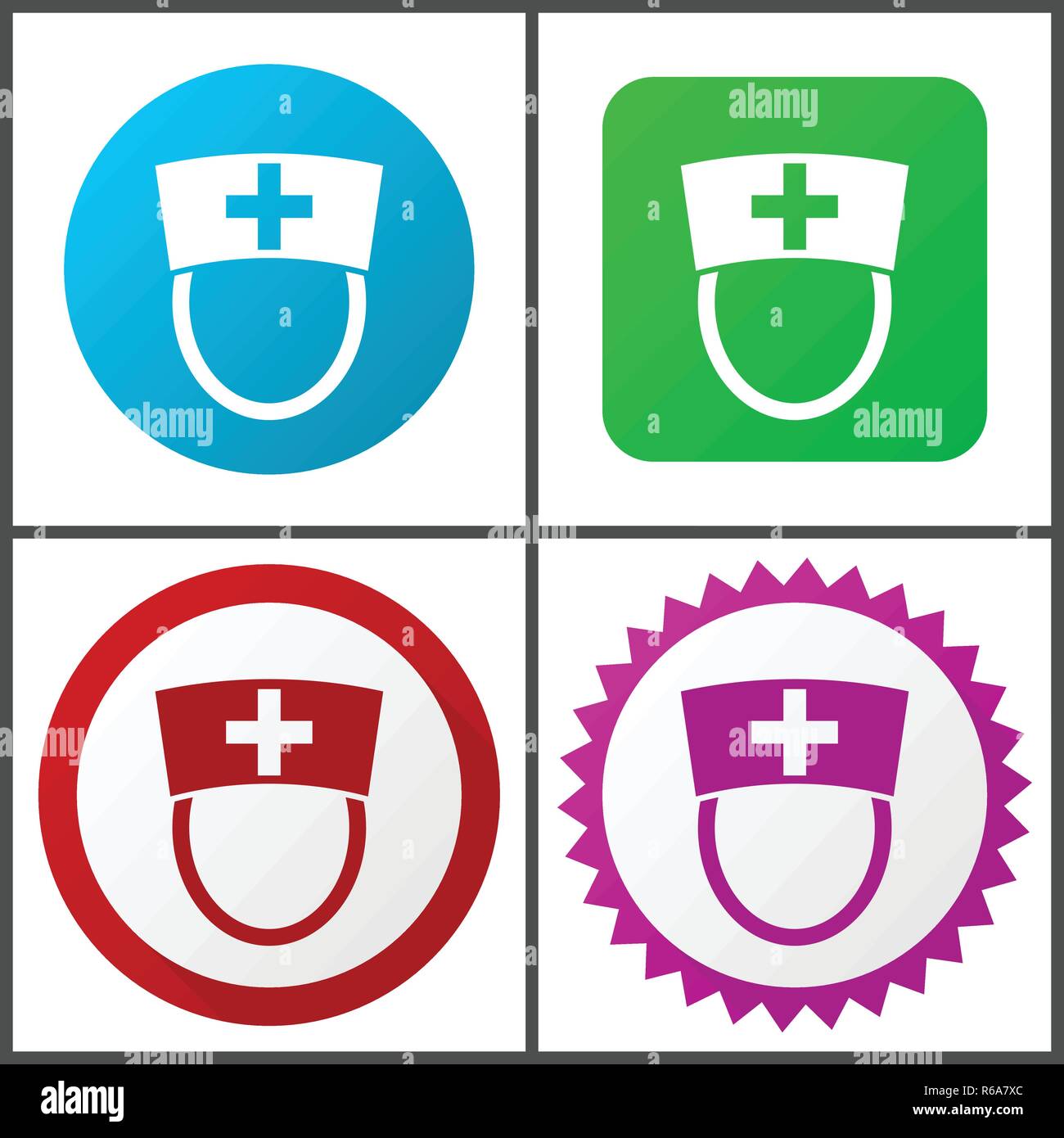 Nurse red, blue, green and pink vector icon set. Web icons. Flat design ...