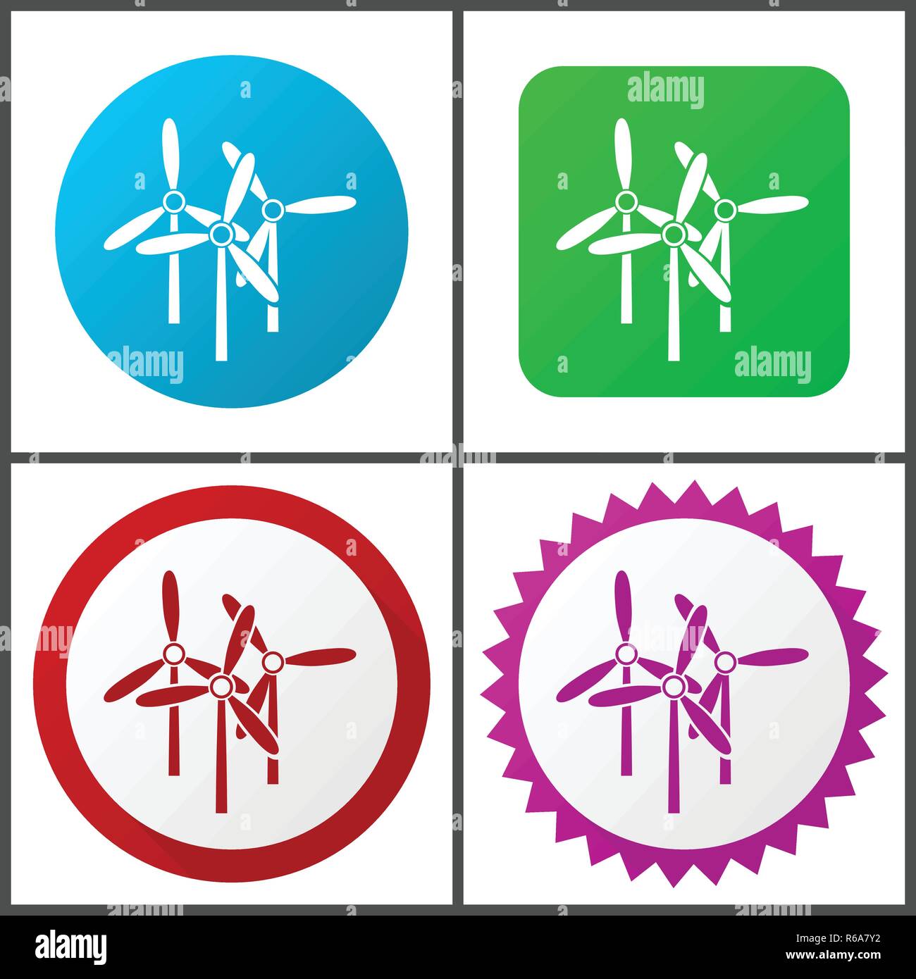 Windmill red, blue, green and pink vector icon set. Web icons. Flat ...