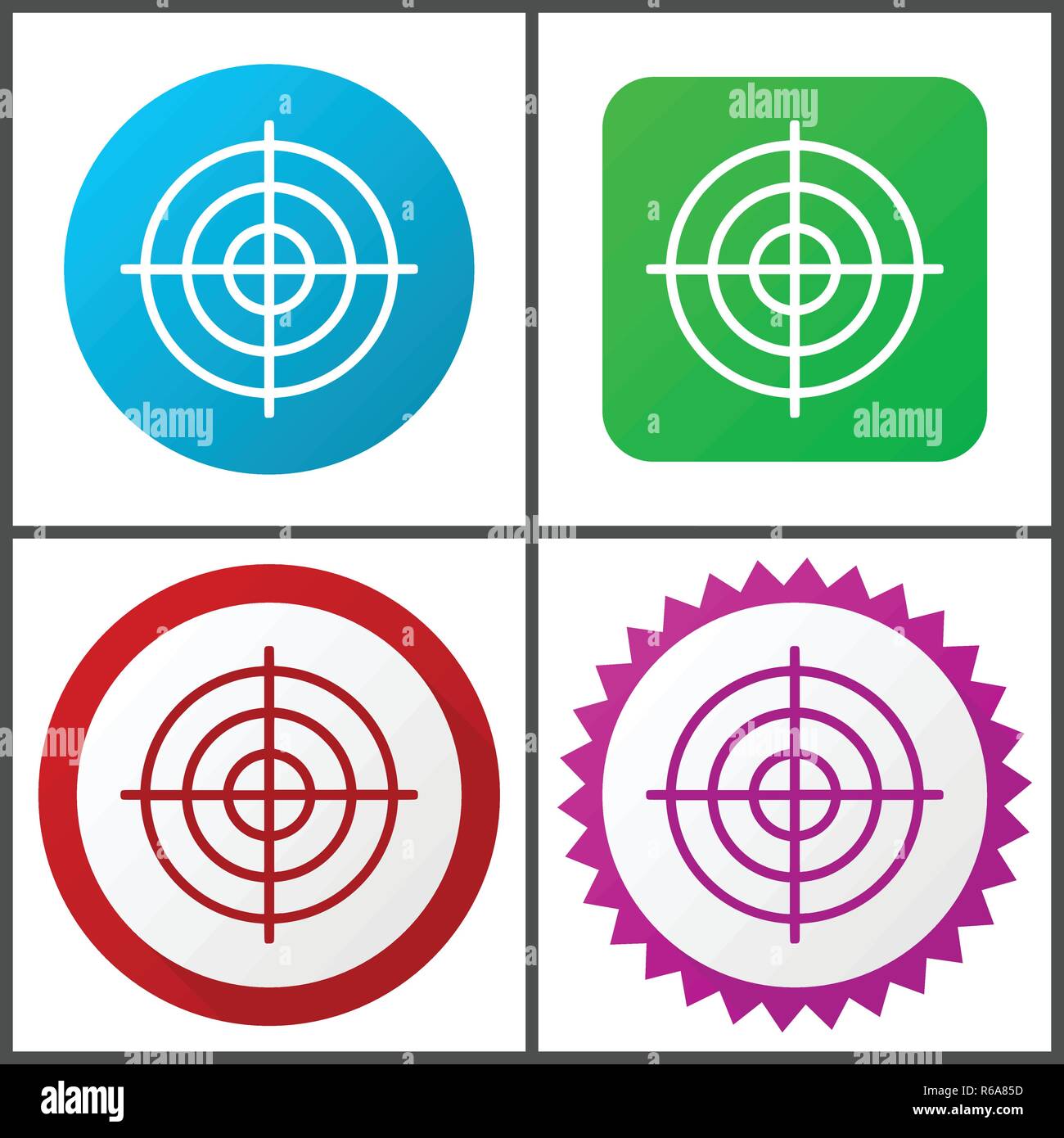 Target red, blue, green and pink vector icon set. Web icons. Flat ...