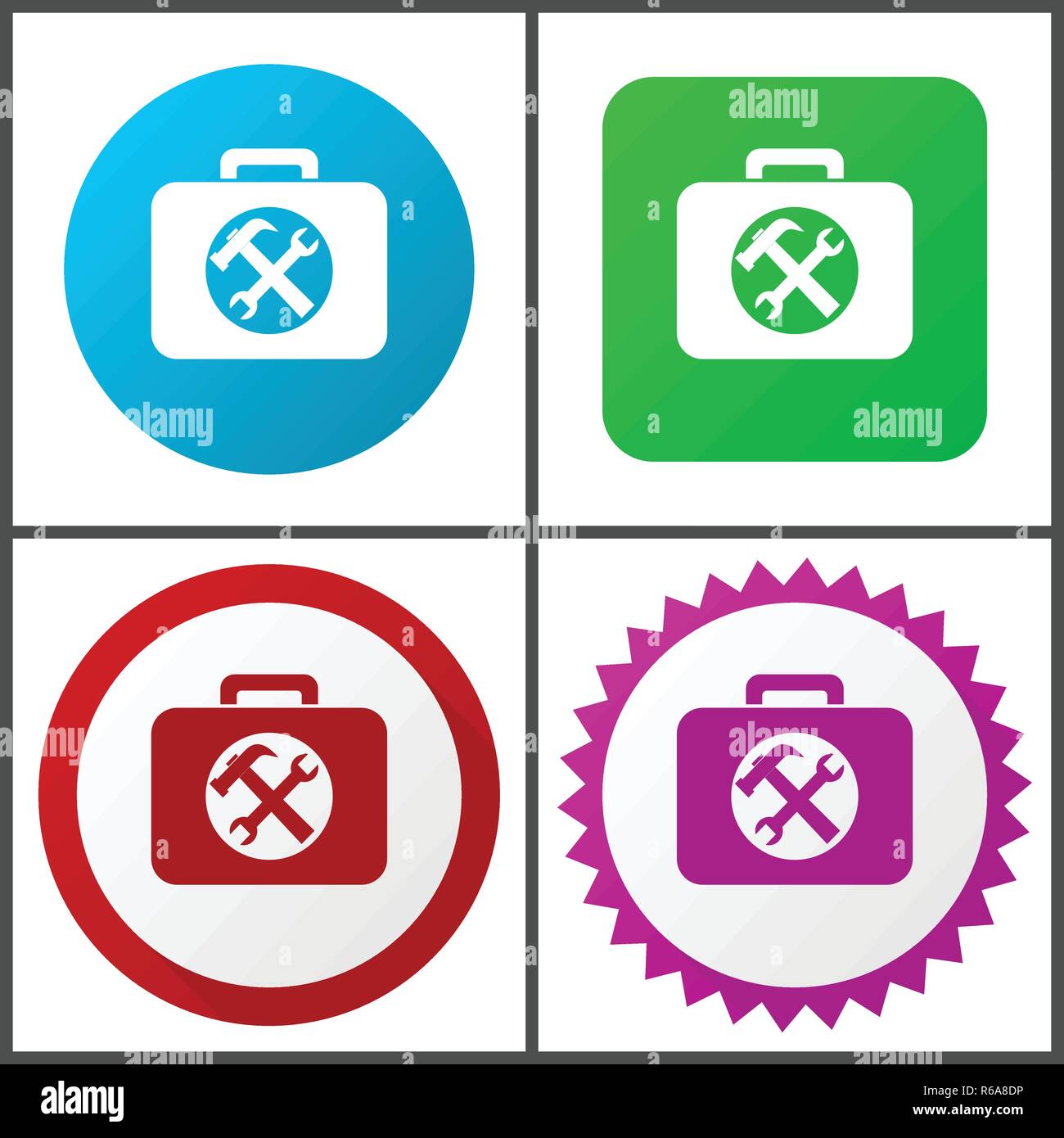 Toolkit red, blue, green and pink vector icon set. Web icons. Flat ...