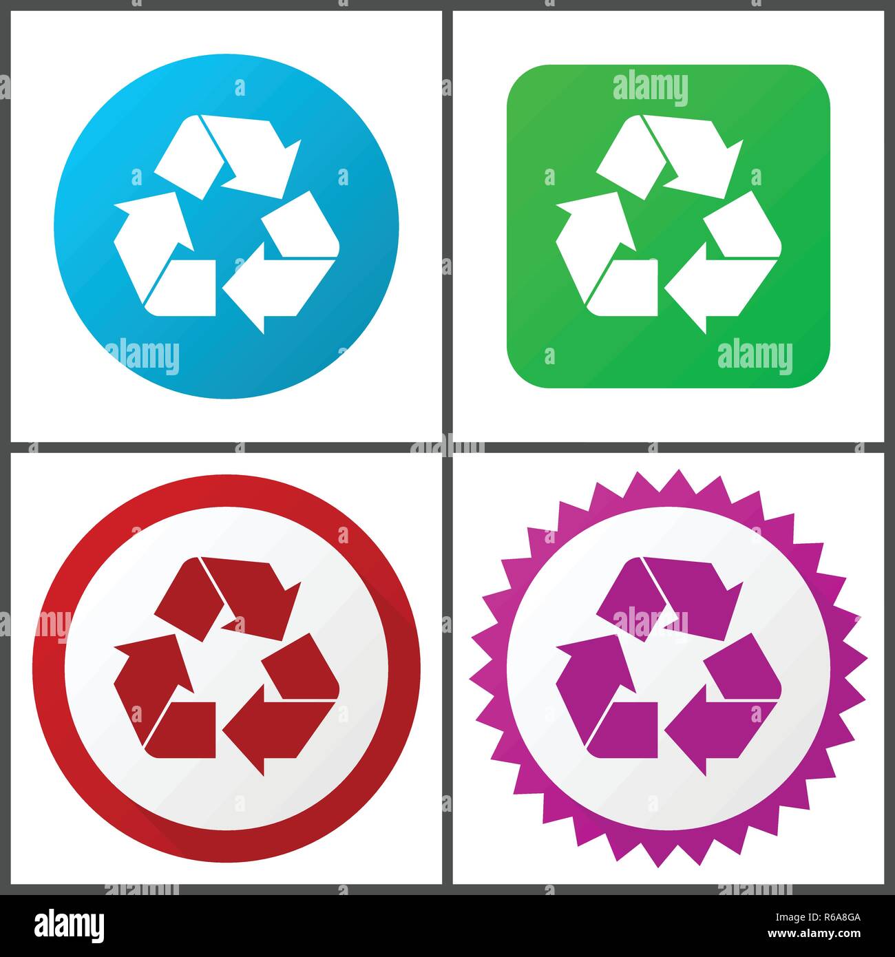 Recycle red, blue, green and pink vector icon set. Web icons. Flat ...