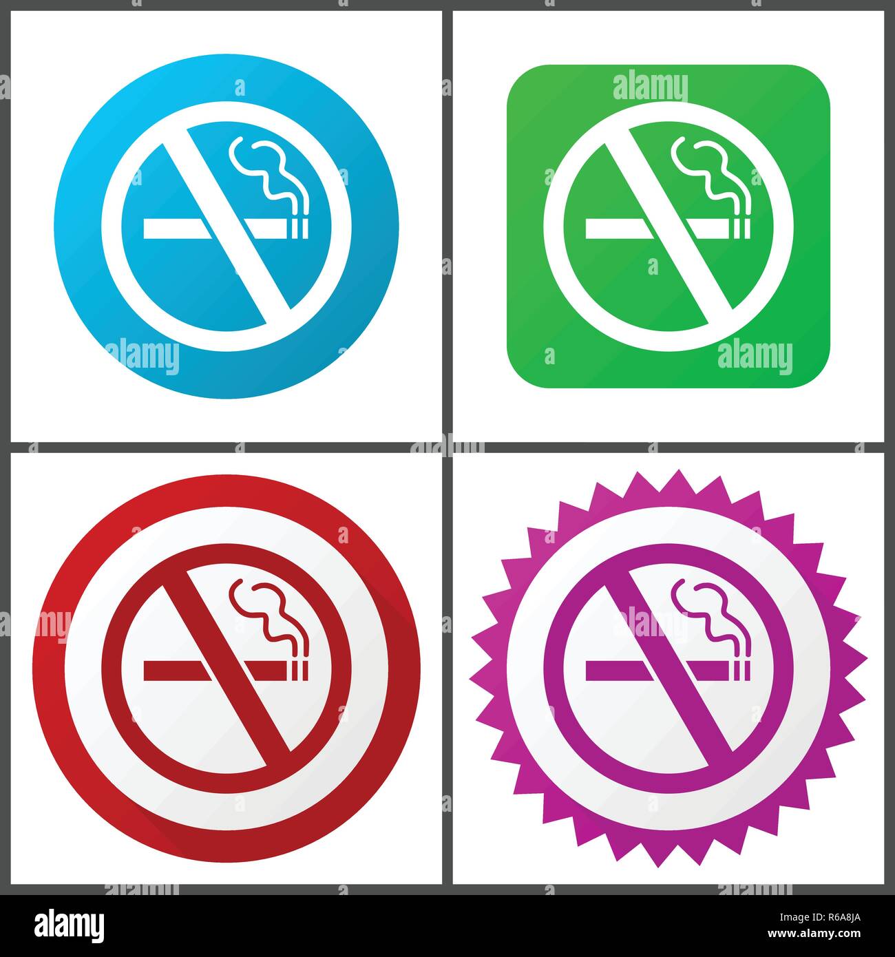No smoking red, blue, green and pink vector icon set. Web icons. Flat ...