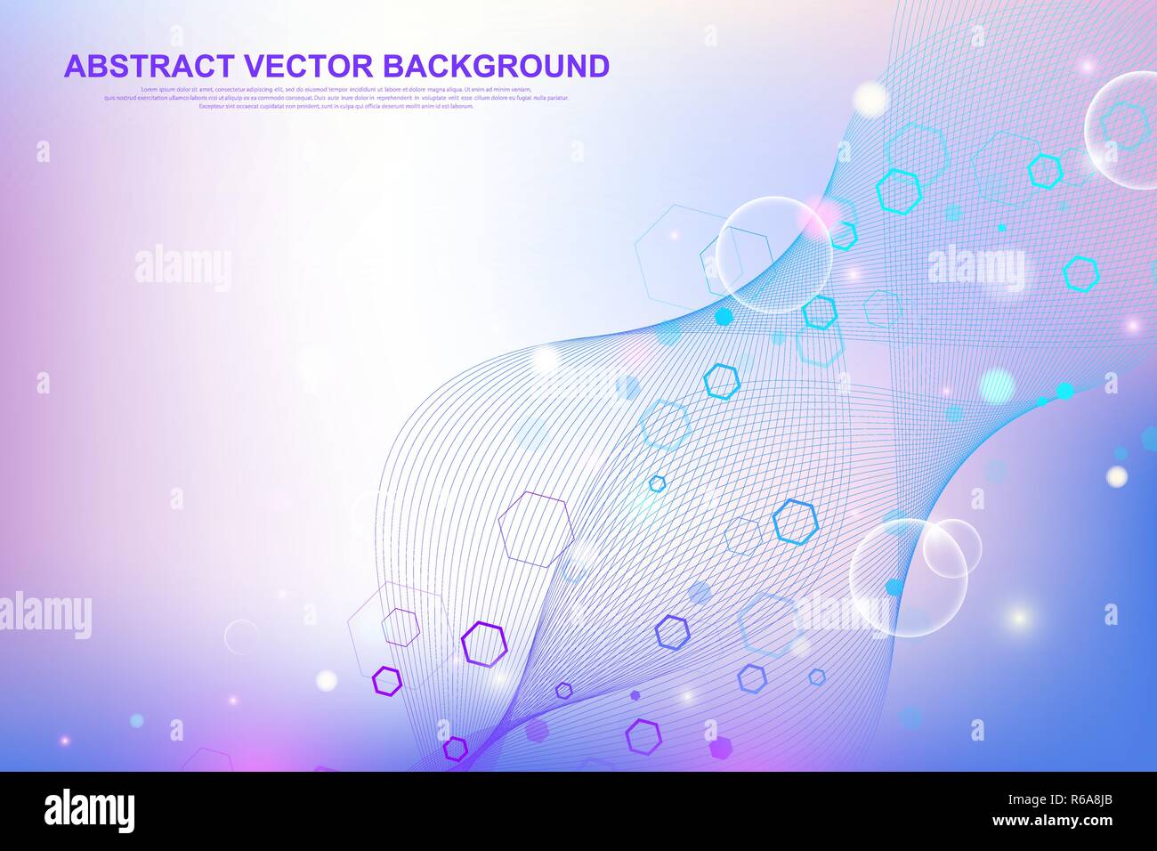 Abstract hexagonal background with waves. Hexagonal molecular structures. Futuristic technology ...