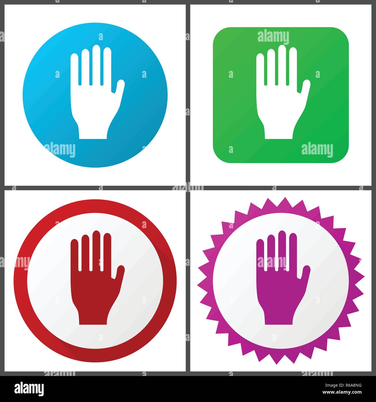 Stop red, blue, green and pink vector icon set. Web icons. Flat design ...