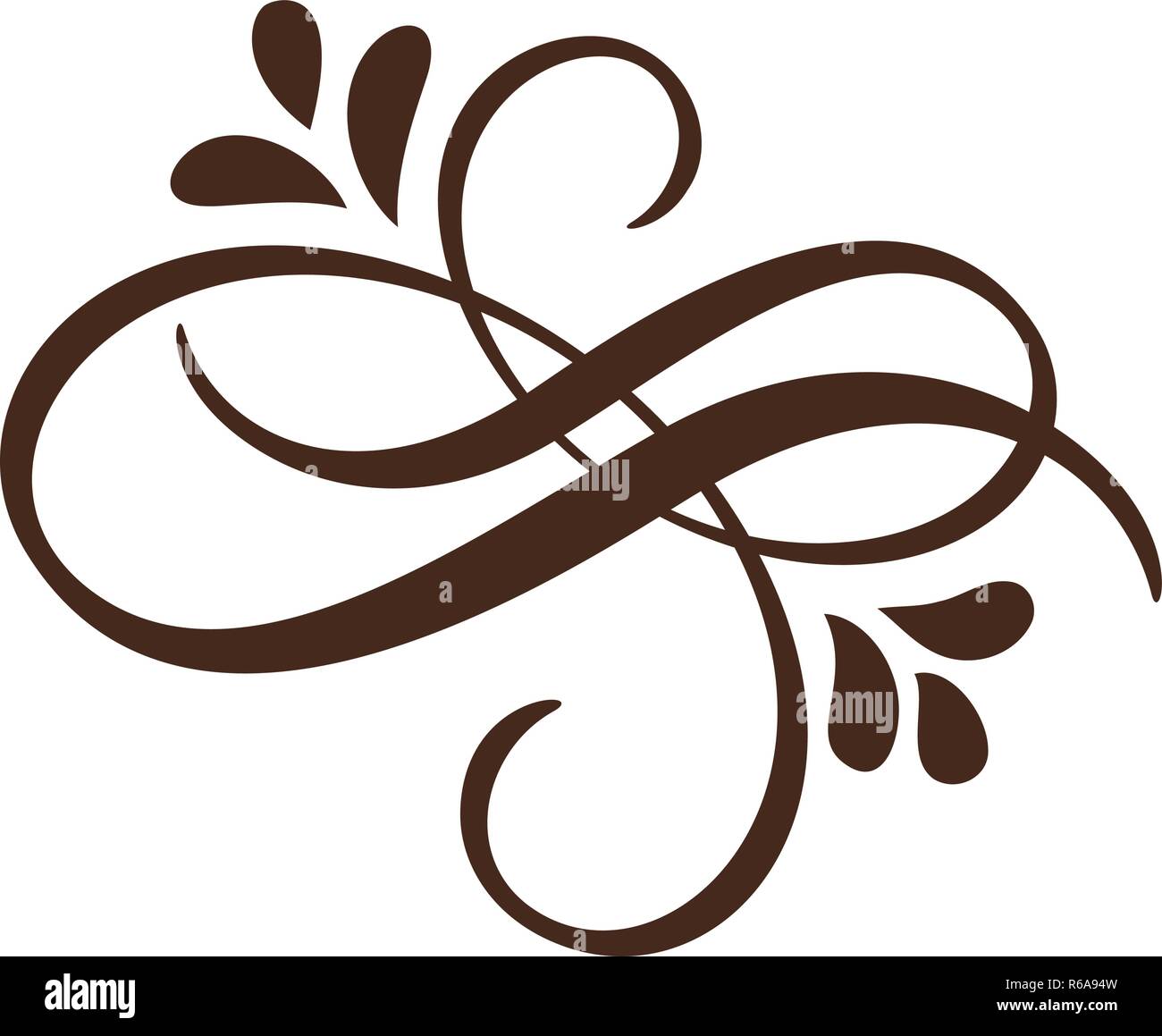 Hand Drawn Calligraphic Floral Spring Flourish Design Elements in style ...