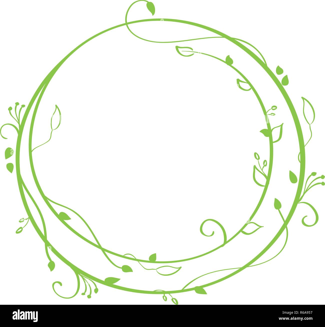 Green Vector Hand Drawn Calligraphic Round. Spring Flourish Design ...