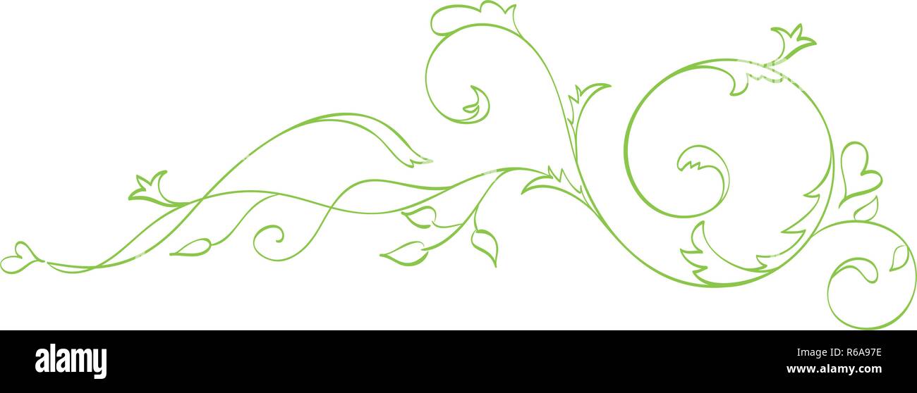 Green Vector Hand Drawn Calligraphic Separator. Spring Flourish Design ...