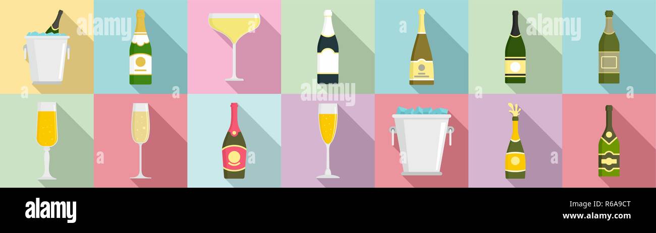 Champagne icon set. Flat set of champagne vector icons for web design ...