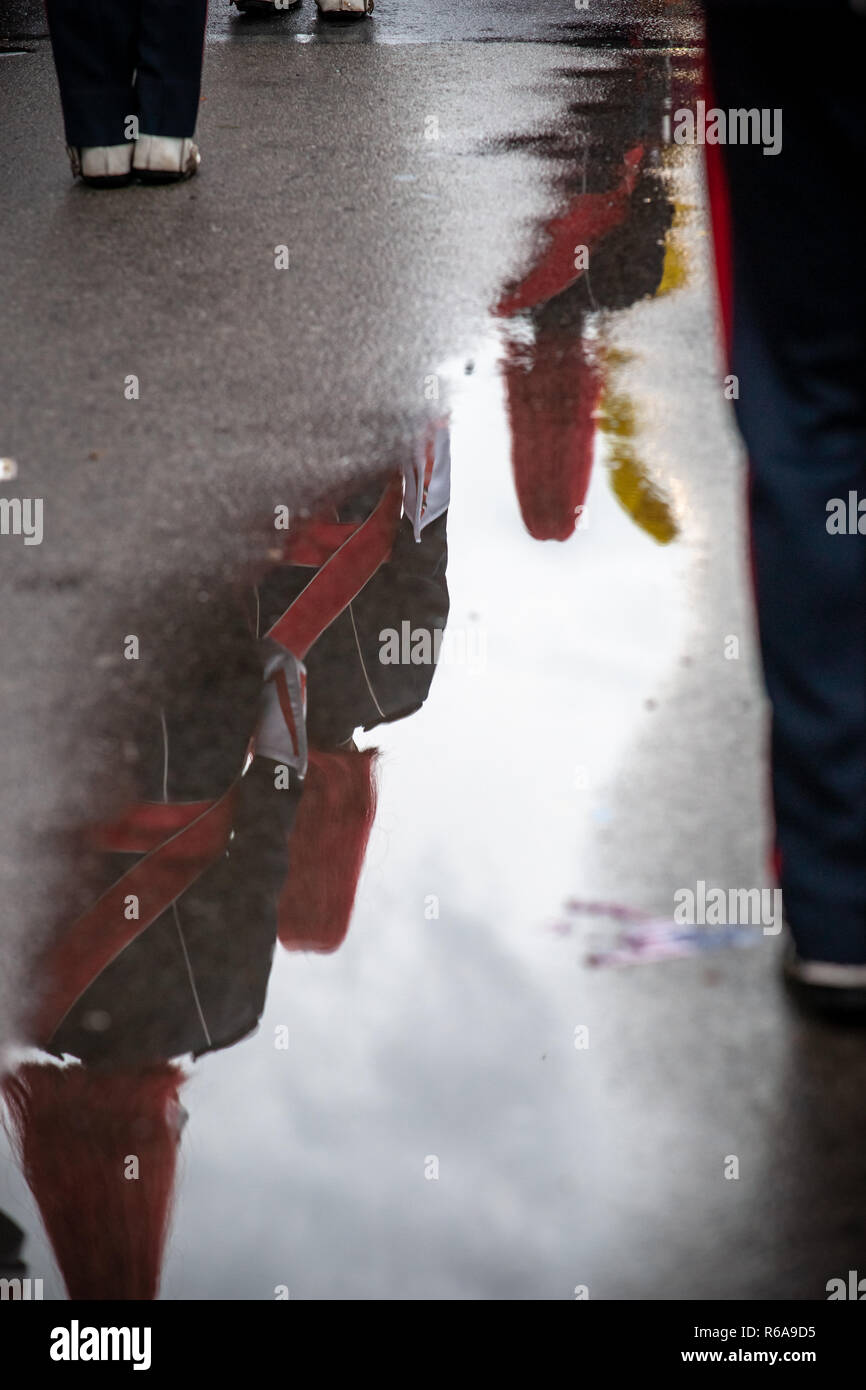 Various details of a performing wind band during a performance or ...