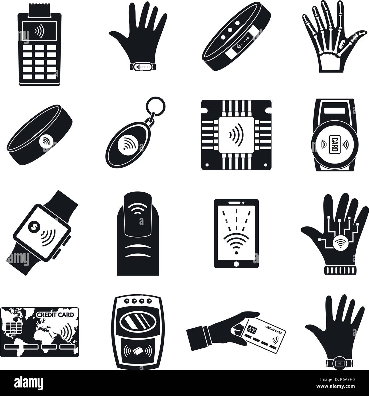 Nfc technology purchase icon set. Simple set of nfc technology purchase ...