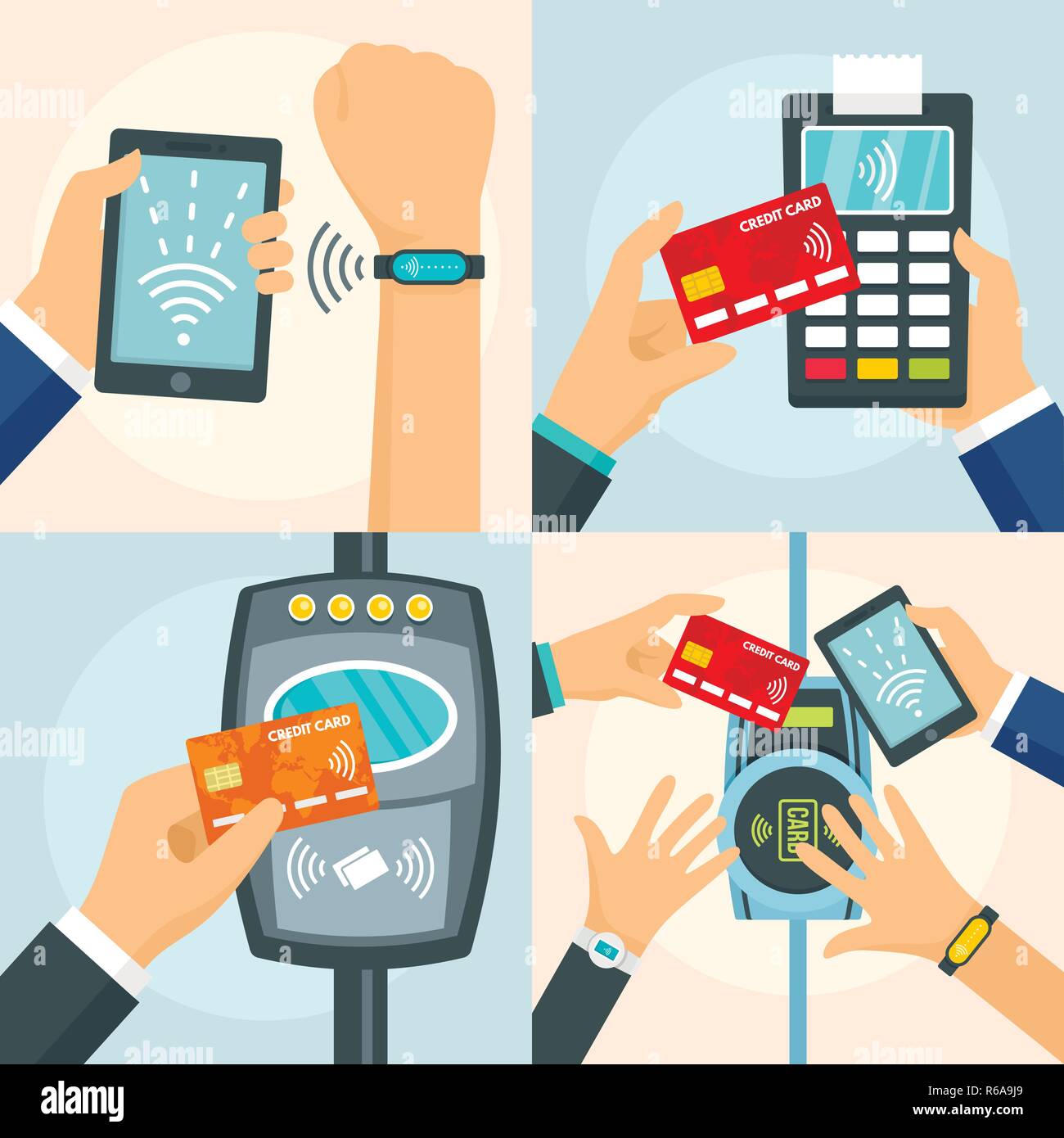 Nfc technology process banner set. Flat illustration of nfc technology ...