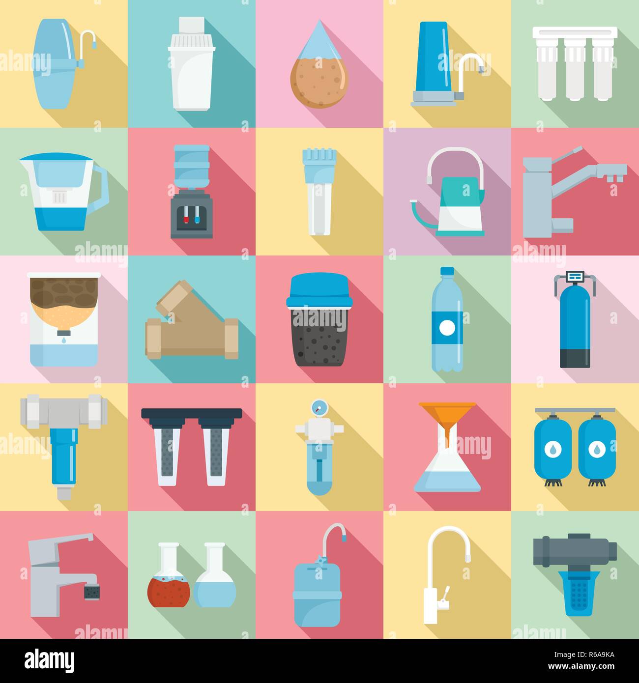 Filter water icon set. Flat set of filter water vector icons for web ...