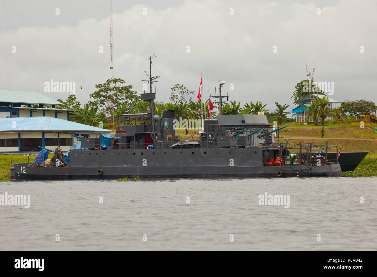 Peruvian Amazon navy boat Stock Photo - Alamy
