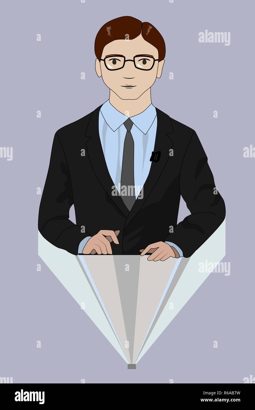 Virtual news presenter, man, vector illustration Stock Vector Image ...