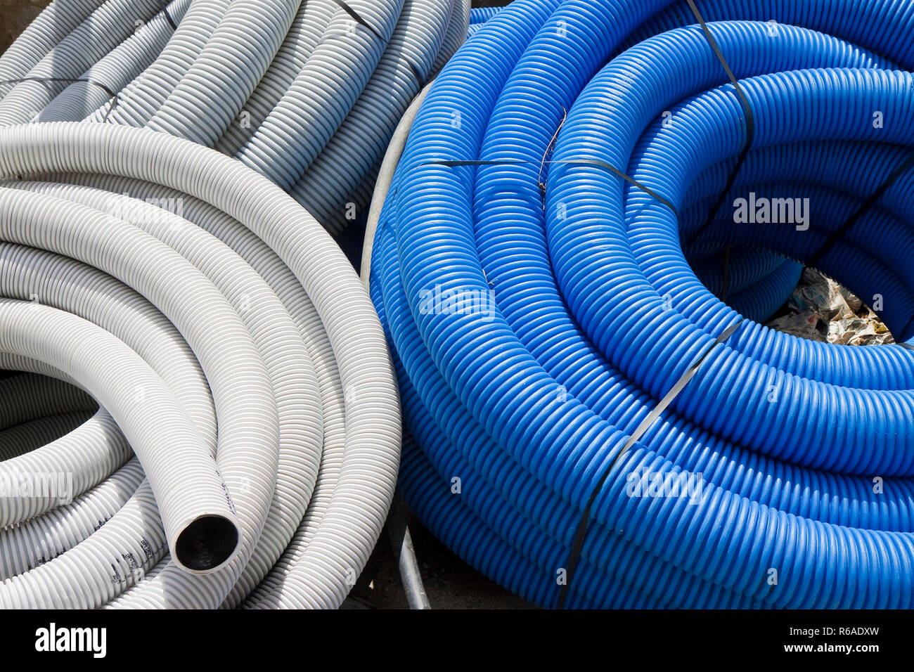 Detail of colored hose used in the construction industry Stock Photo ...