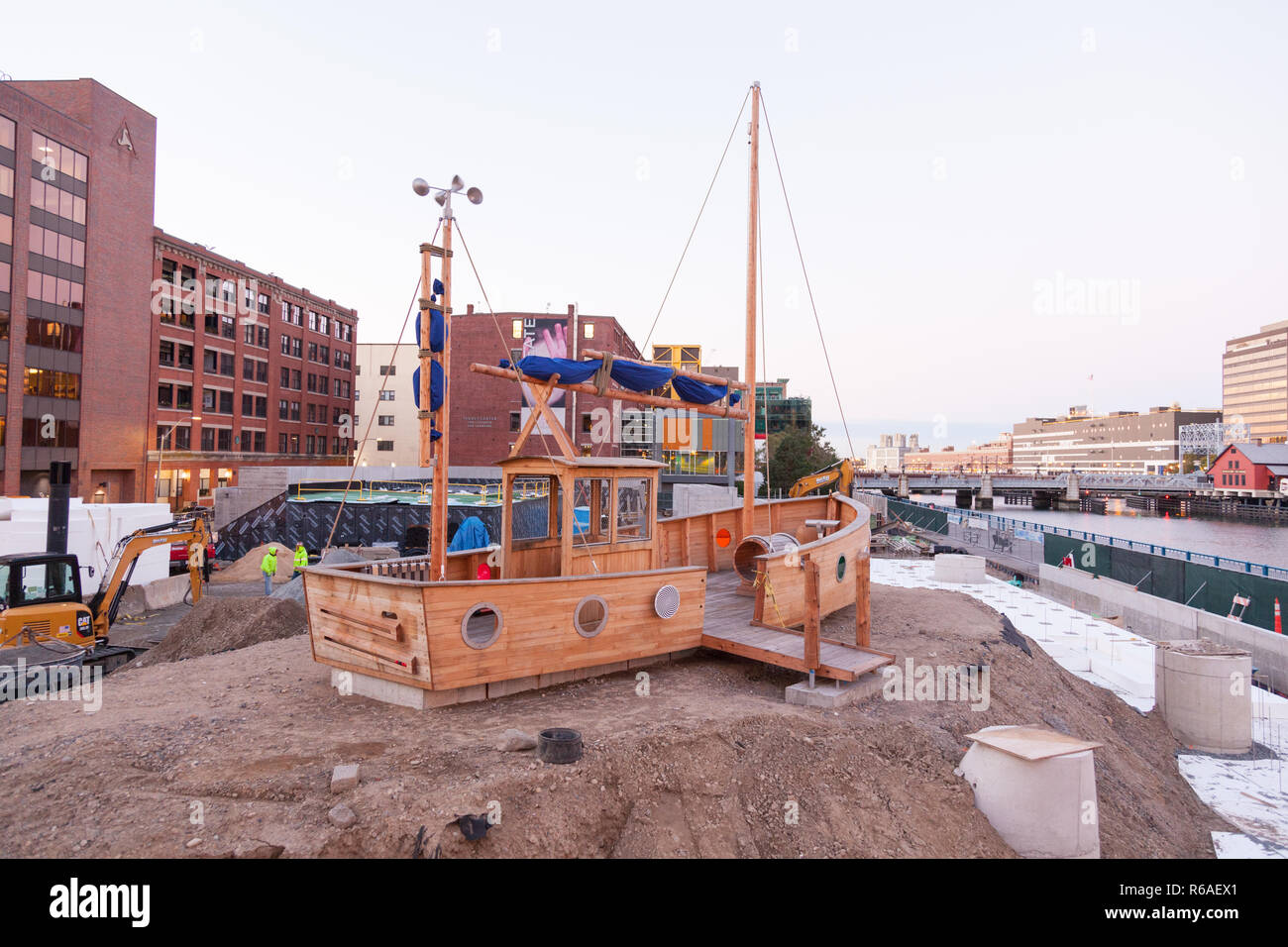 Children's playground under construction , Sleeper Street, Boston ...
