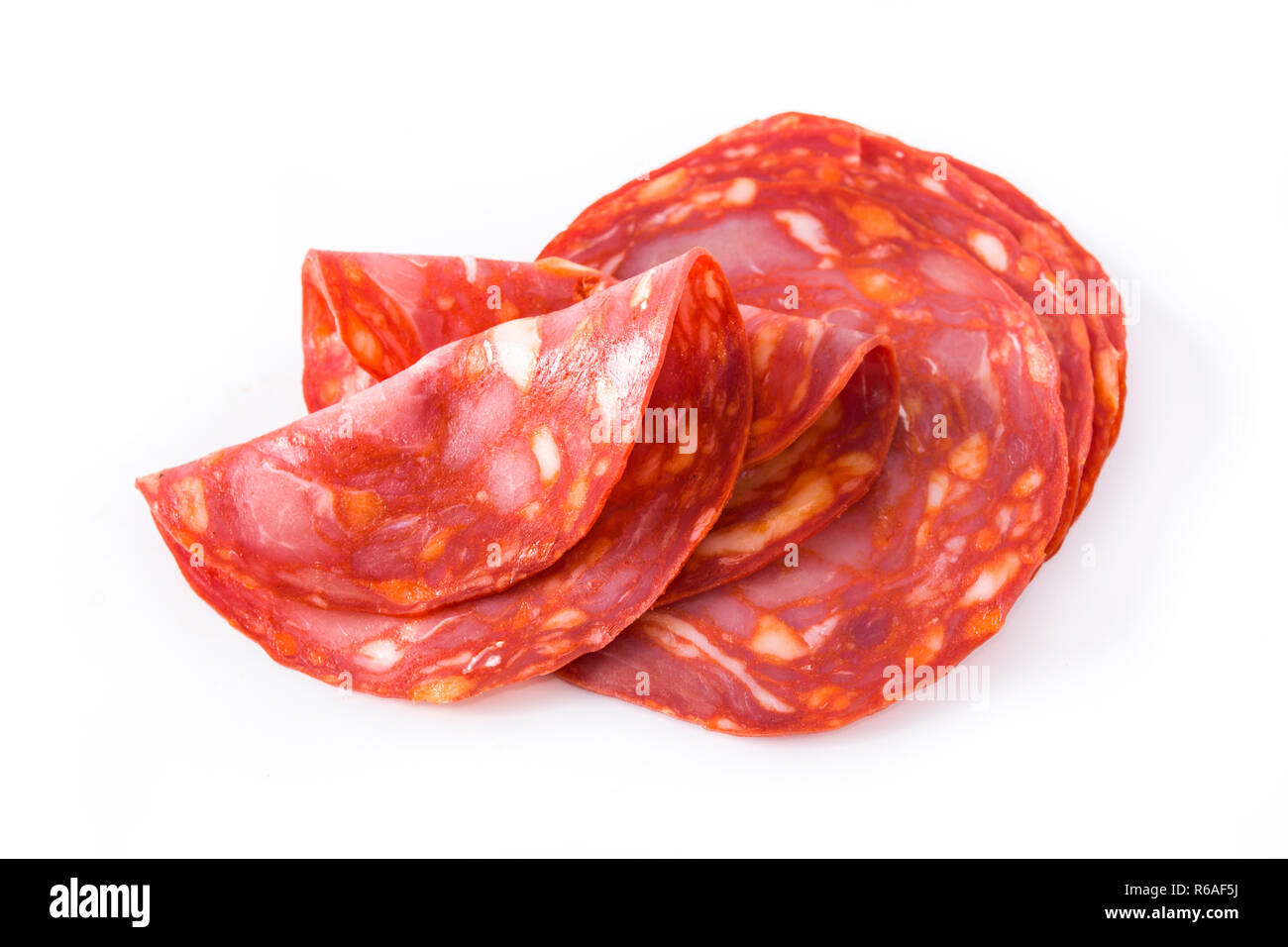 Cold meat chorizo slices isolated on white background Stock Photo - Alamy