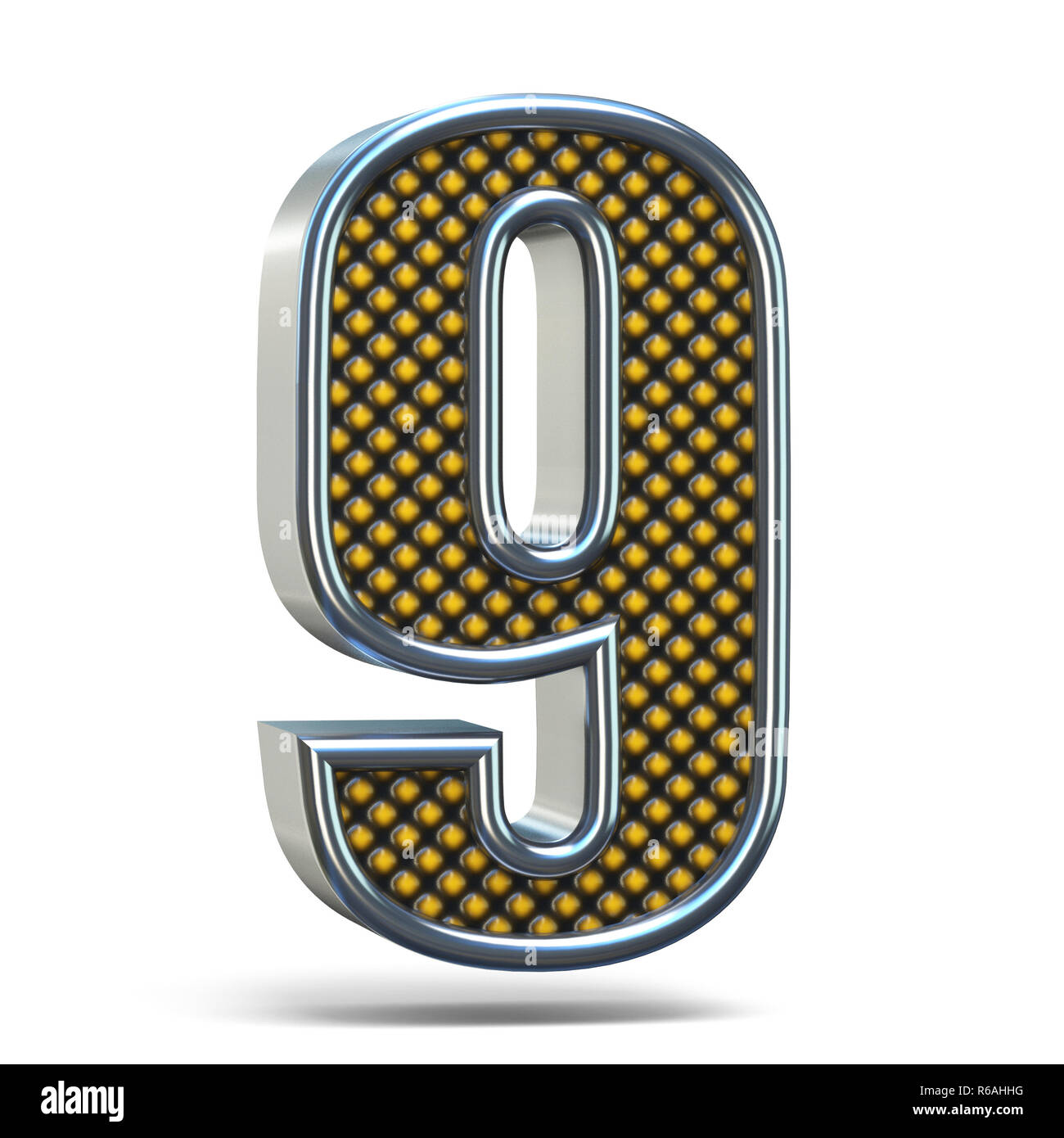 Chrome metal orange dotted font Number NINE 9 3D Stock Photo - Alamy