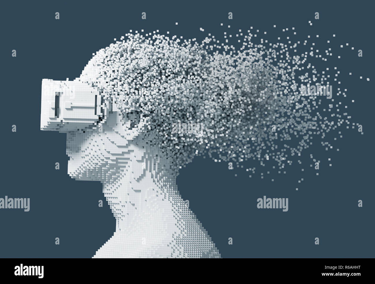 Digital Man Wearing Virtual Reality Glasses Disintegrates On 3D Pixels ...