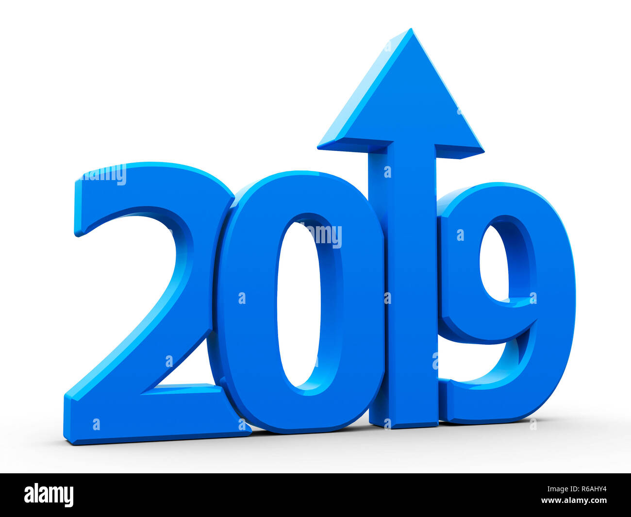 Blue 2019 with arrow up isolated on white background, represents growth ...