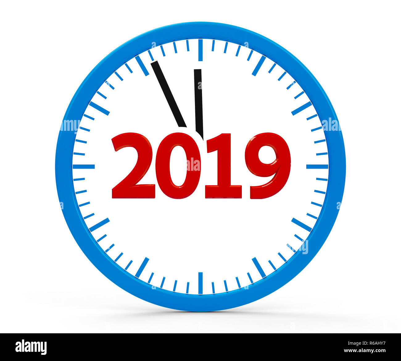 Modern isolated clock on white background represents new year 2019 ...