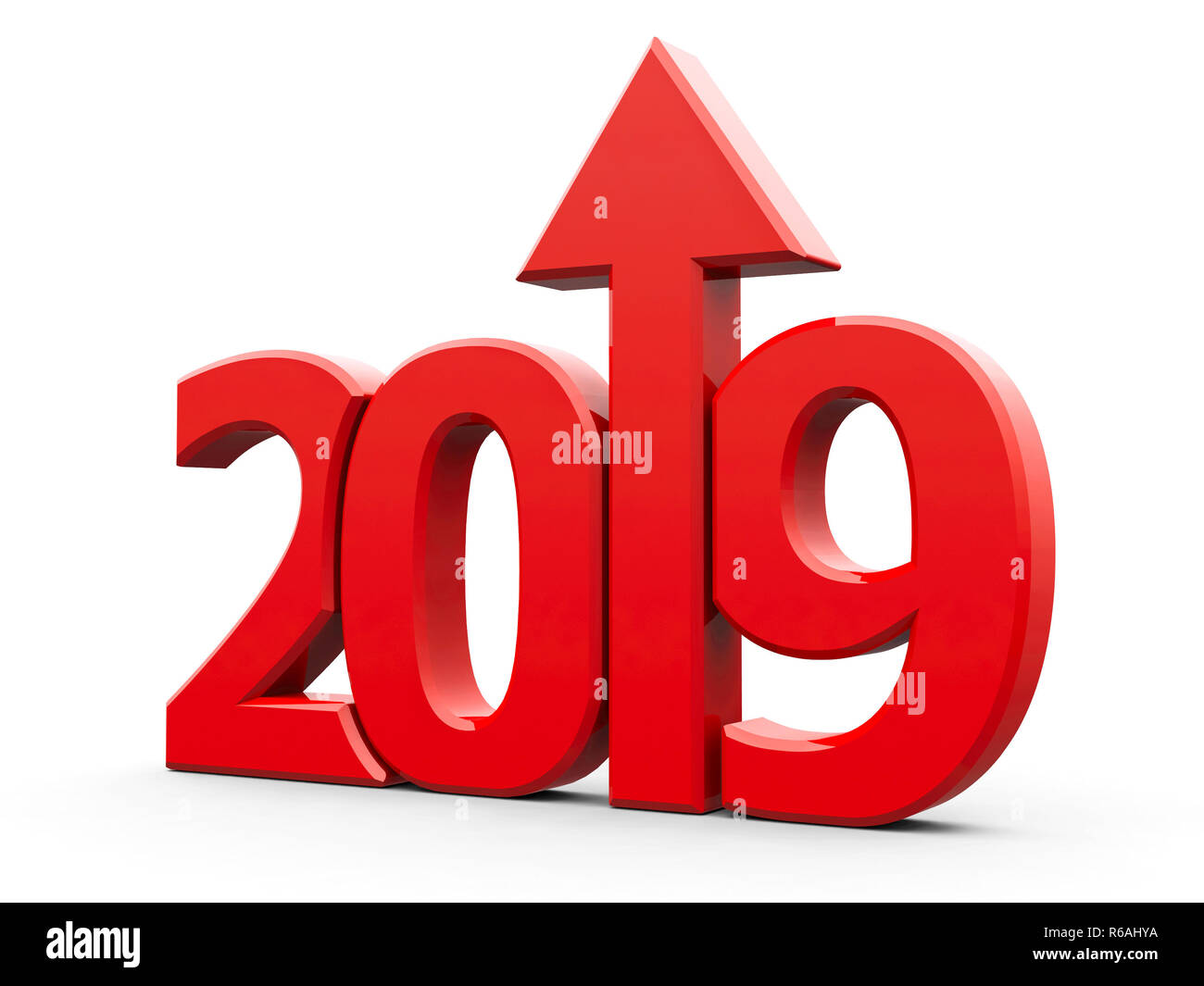 Red 2019 with arrow up isolated on white background, represents growth ...