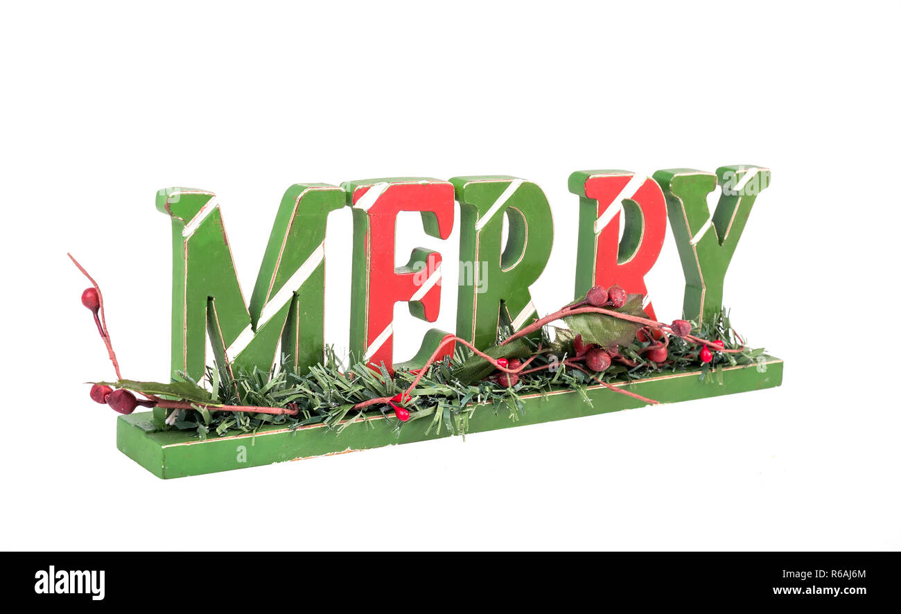 Christmas word merry isolated on white background Stock Photo - Alamy