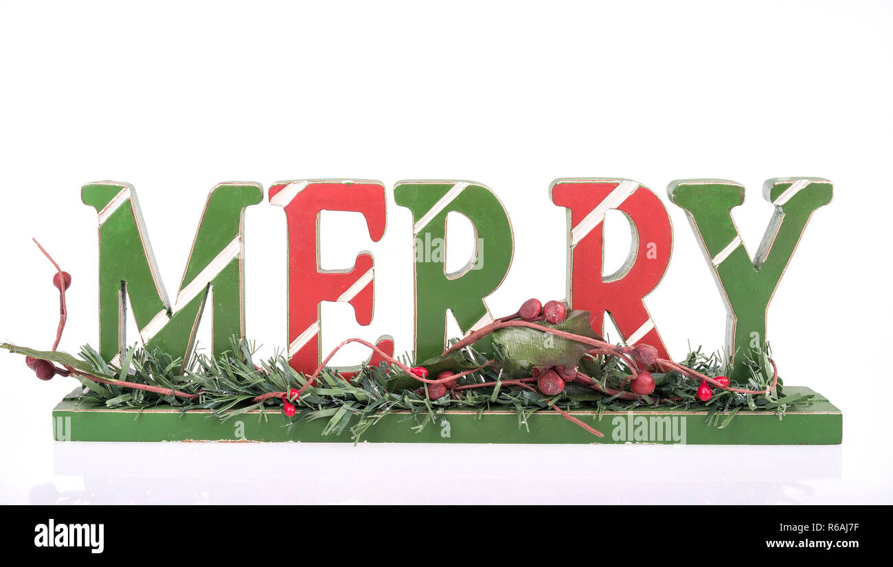 Christmas word merry isolated on white background Stock Photo - Alamy