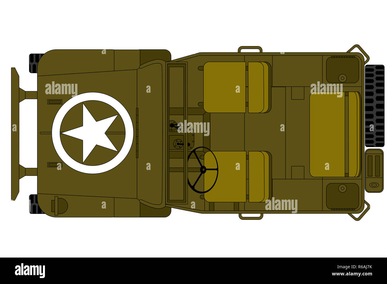 vintage military car, top view, isolated on the white background Stock ...