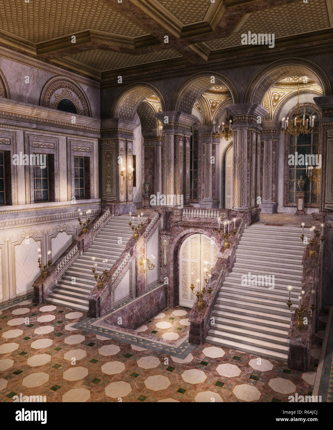 A magical palace, opera, theater entrance with a grand staircase ...