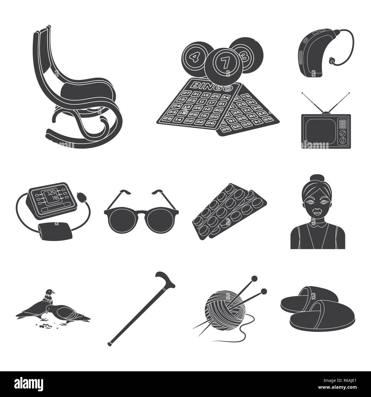Human old age black icons in set collection for design. Pensioner ...