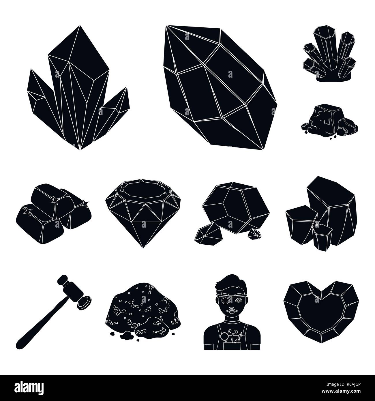 Precious Minerals black icons in set collection for design. Jeweler and ...