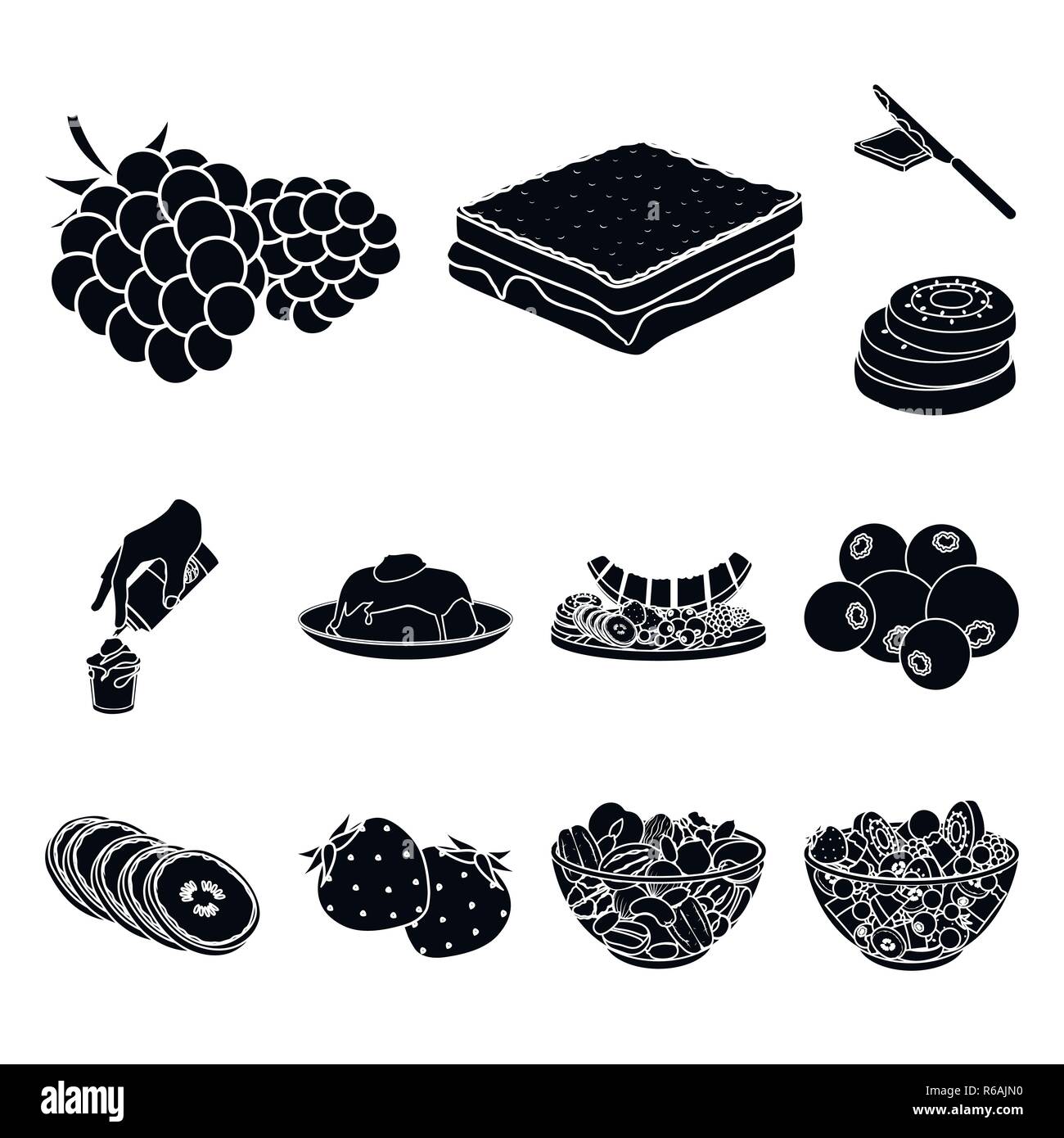 Dessert fragrant black icons in set collection for design. Food and ...