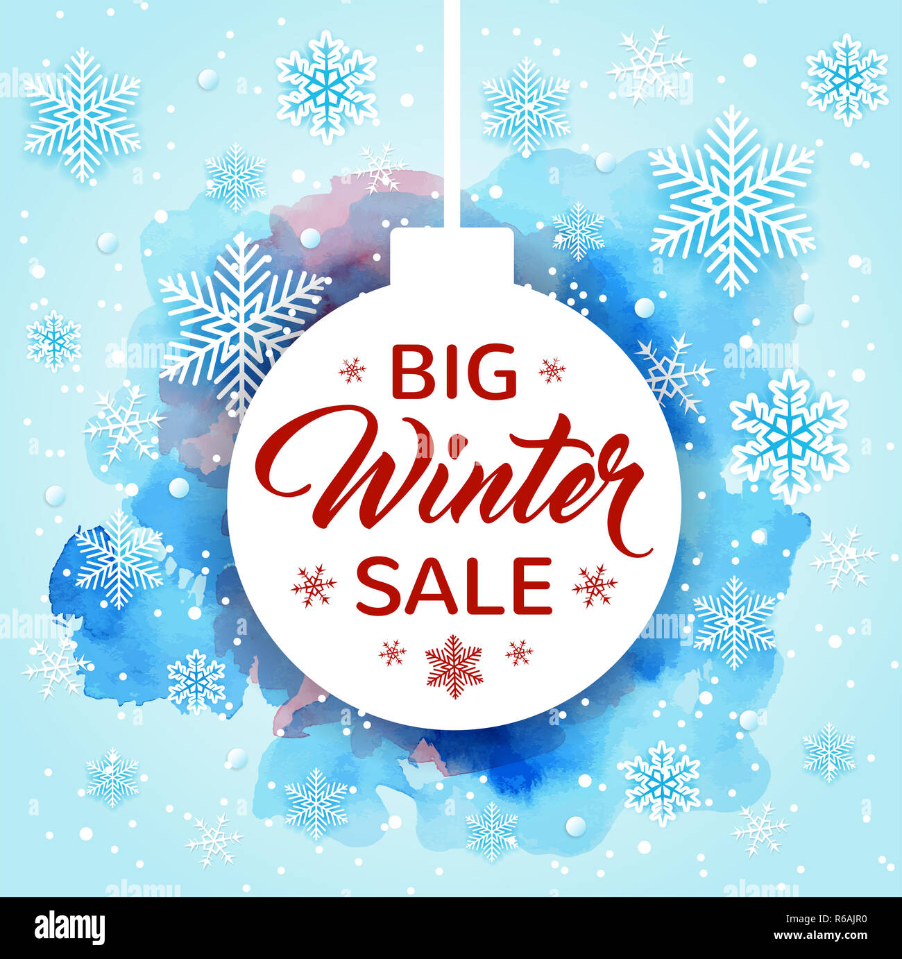 Christmas background with white decoration, snowflakes and watercolor ...