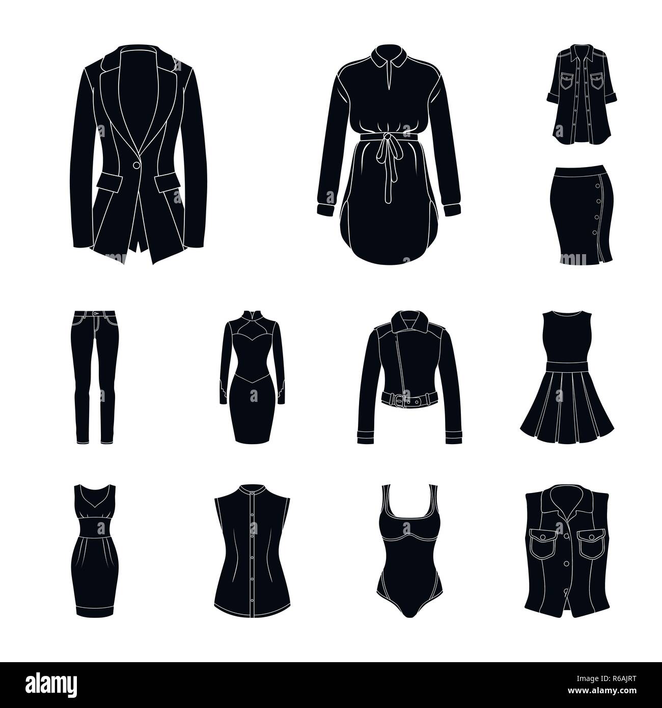 Women Clothing black icons in set collection for design.Clothing ...