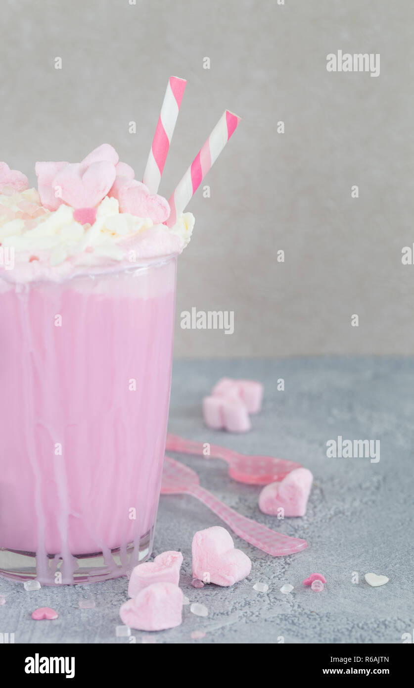 Pink Milkshake With Marshmallows Stock Photo - Alamy