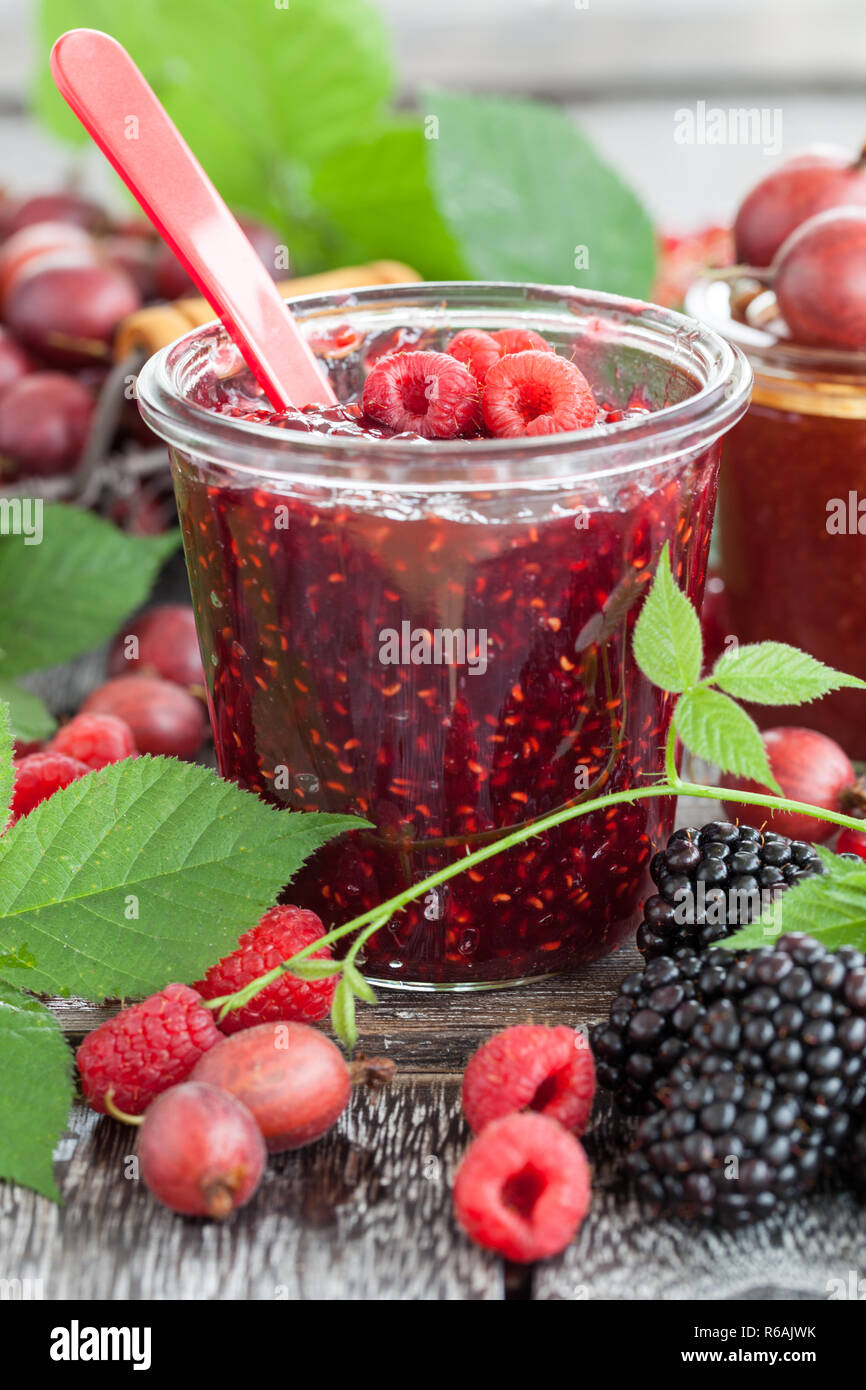 Homemade Raspberry Jam Stock Photo - Alamy