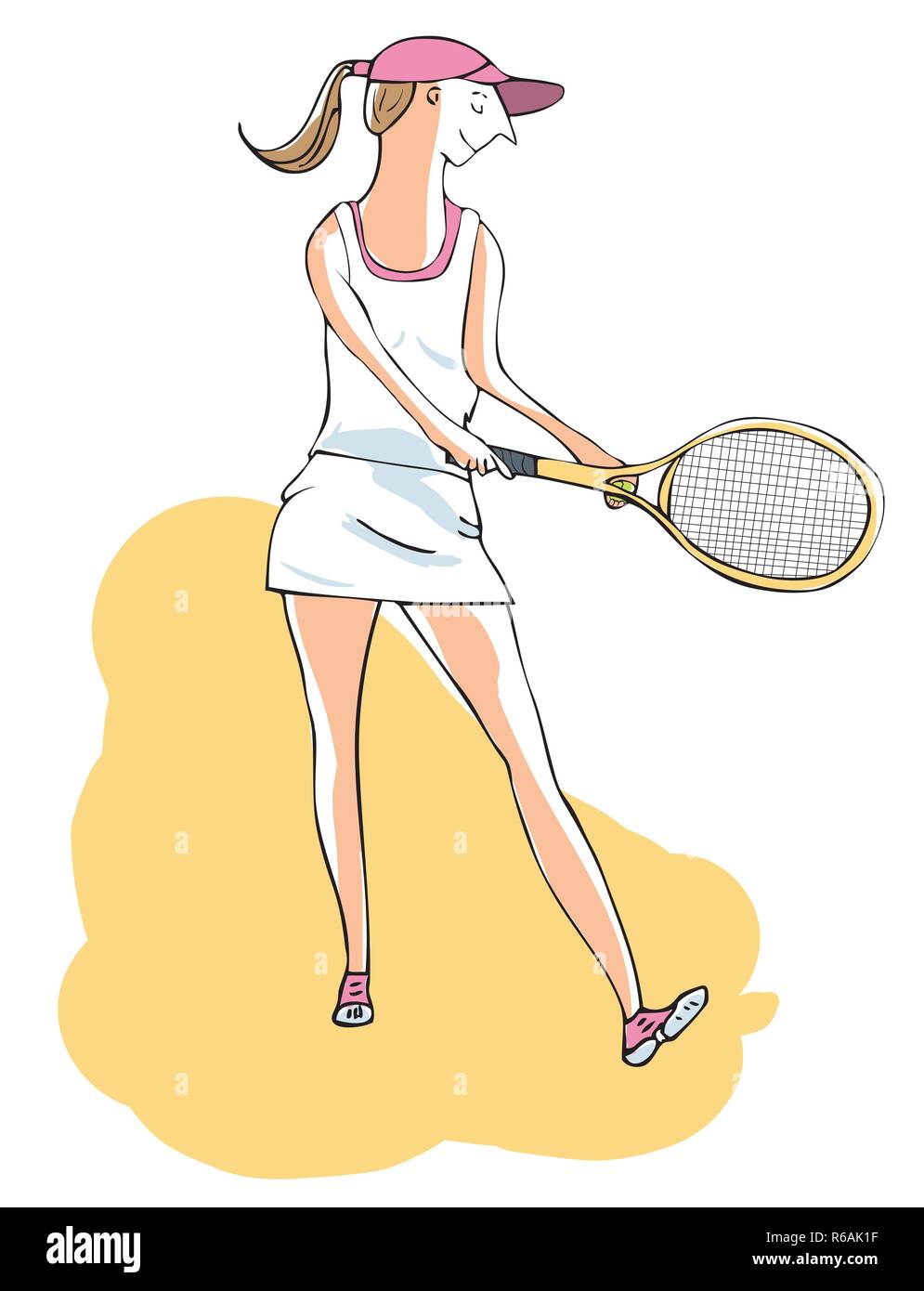Hand drawn vector of female tennis player about to serve. Editable ...