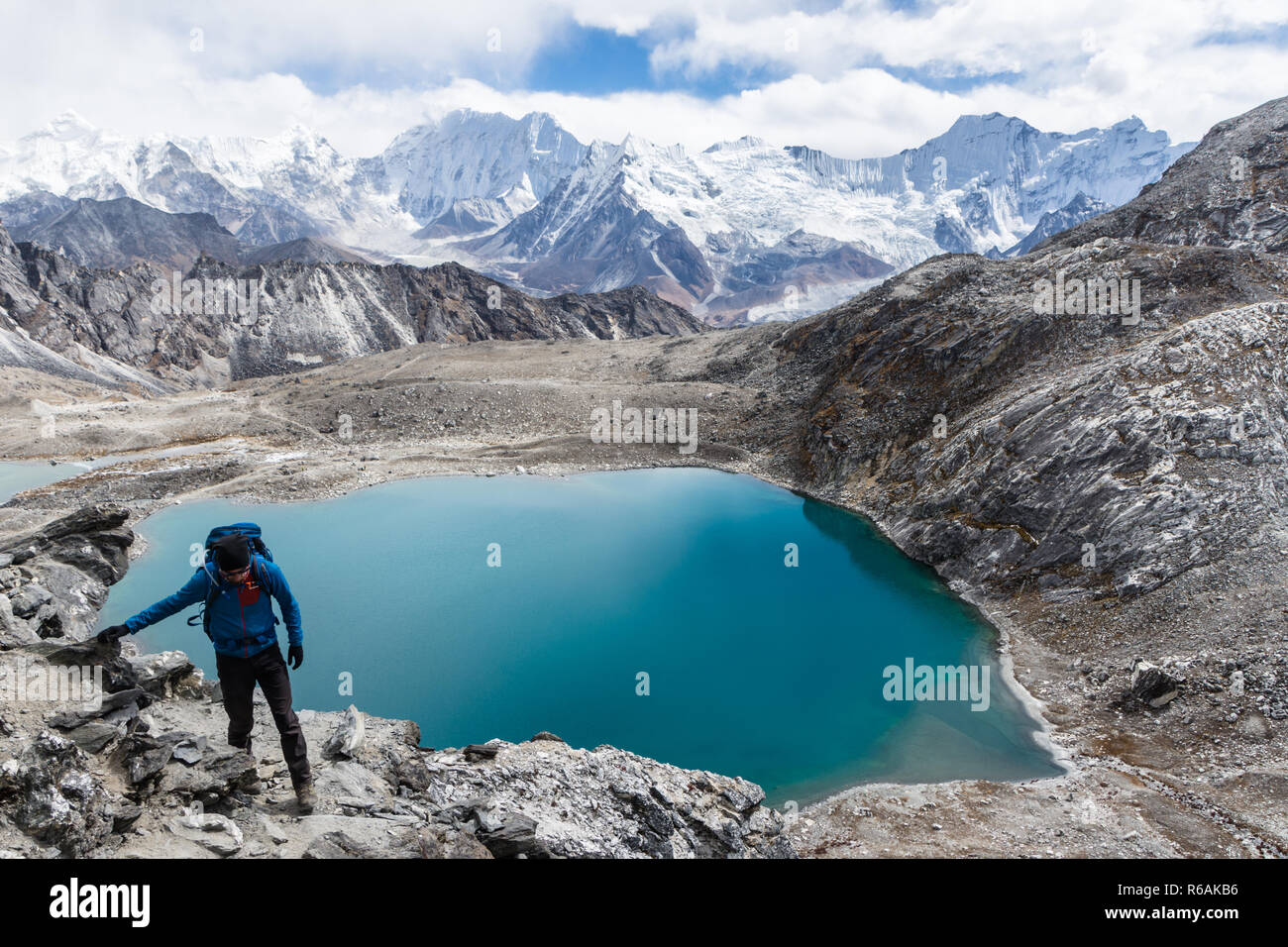 View from the top of Kongma La pass towards Makalu, Baruntse and Ama ...