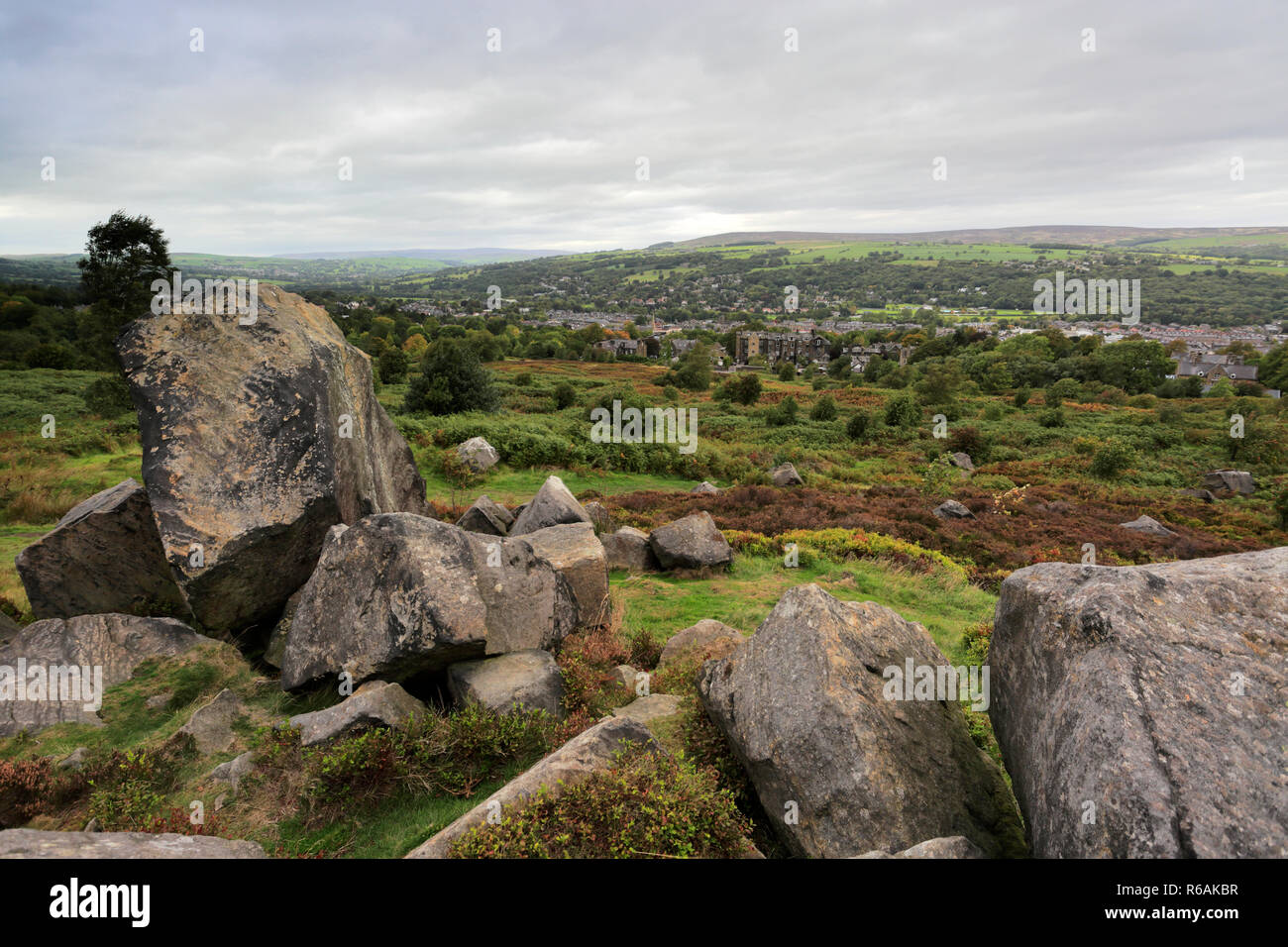 Autumn on Ilkley Moor, above the town of Ilkley, West Yorkshire ...