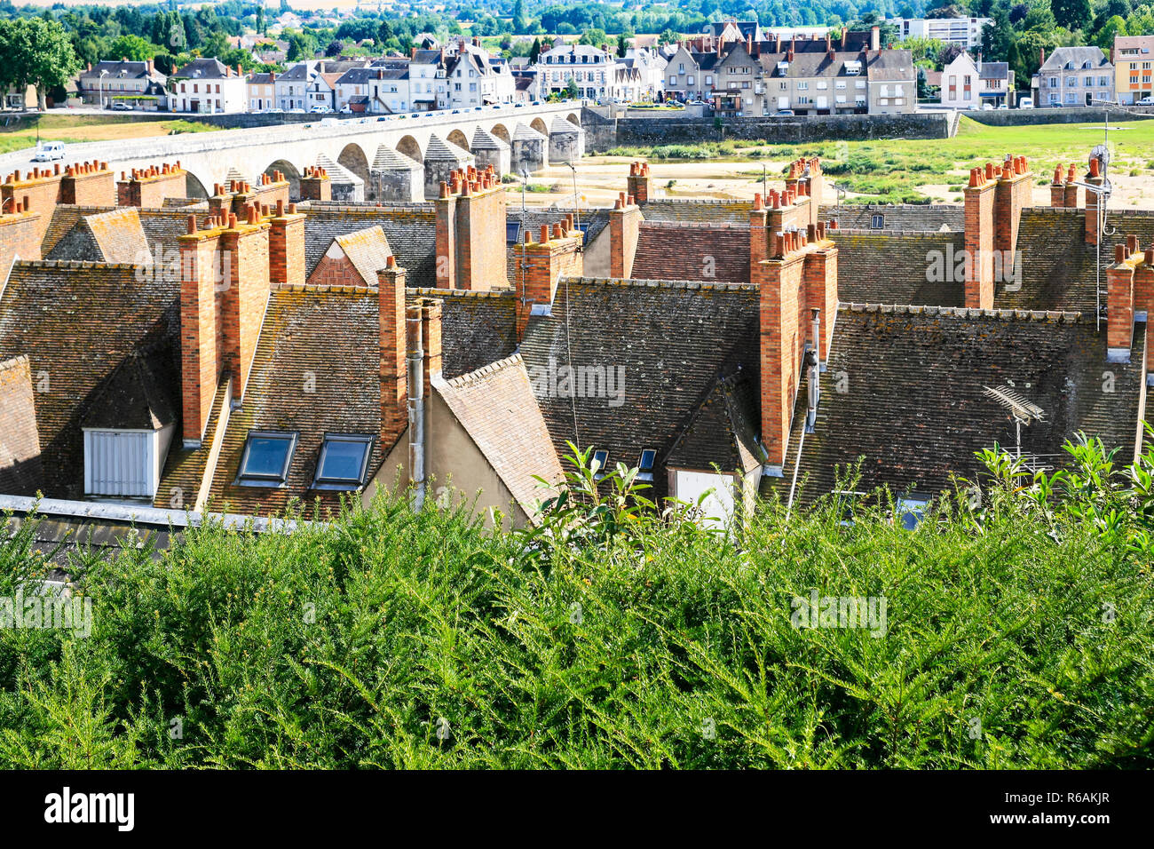 above view of Gien town and Loire reverbed Stock Photo - Alamy