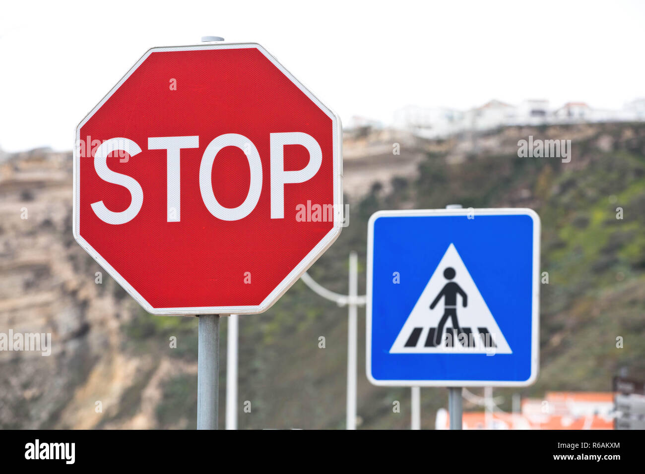 Stop Sign In Front Of Crosswalk, Traffic Safety For Pedestrians ...