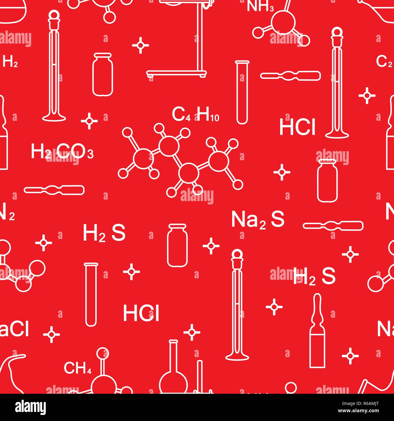 Scientific vector seamless pattern with flasks, test tubes, beakers ...