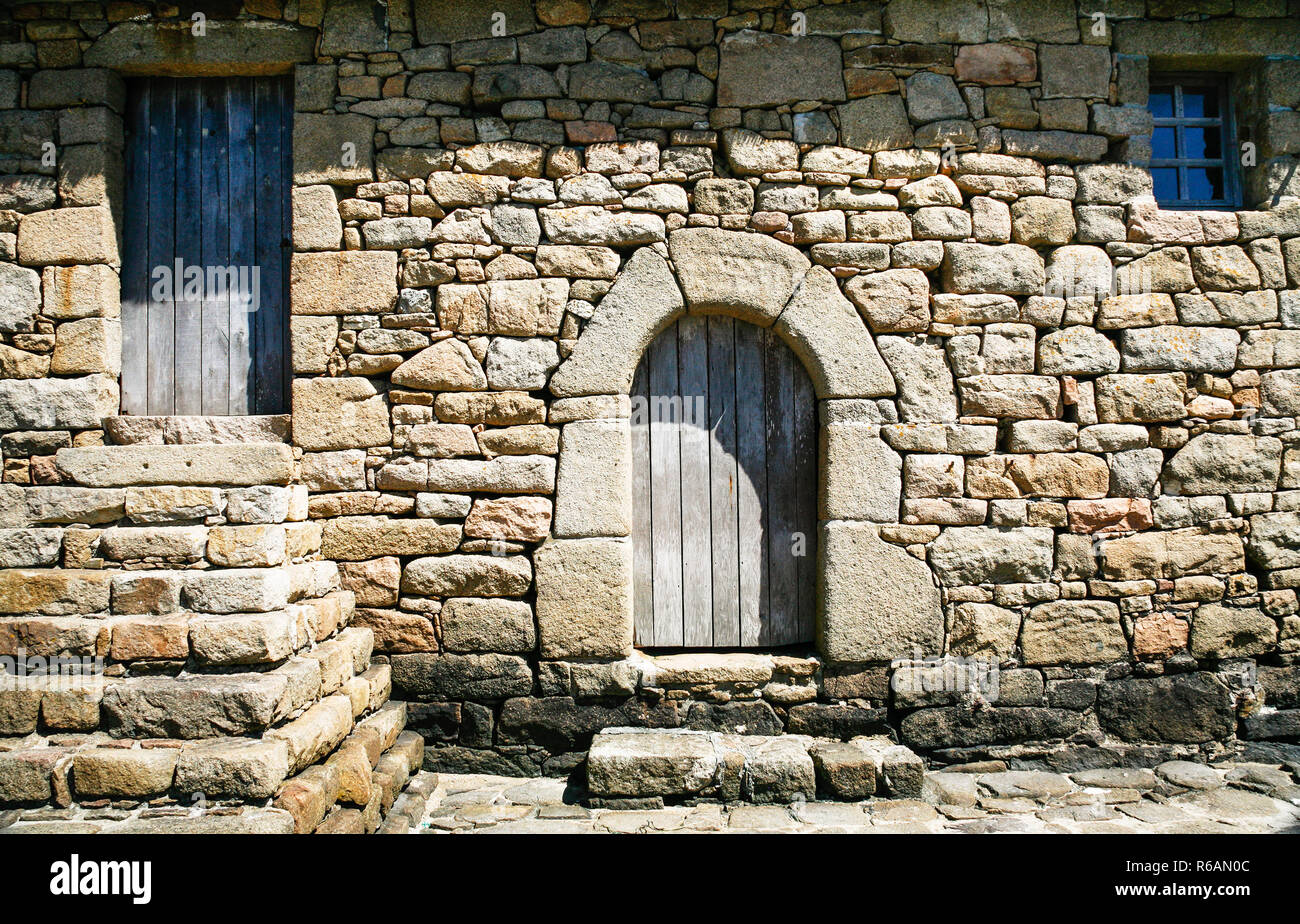 front view of old stone country house in Brittany Stock Photo - Alamy